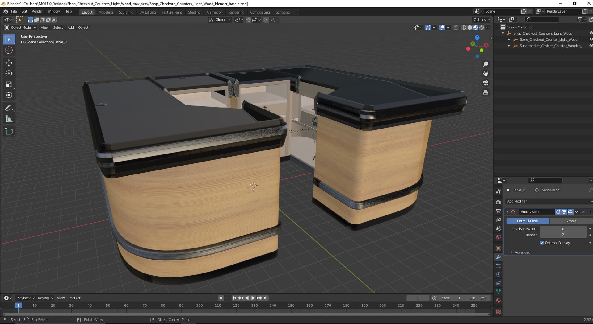 3D model Shop Checkout Counters Light Wood - TurboSquid 2073306