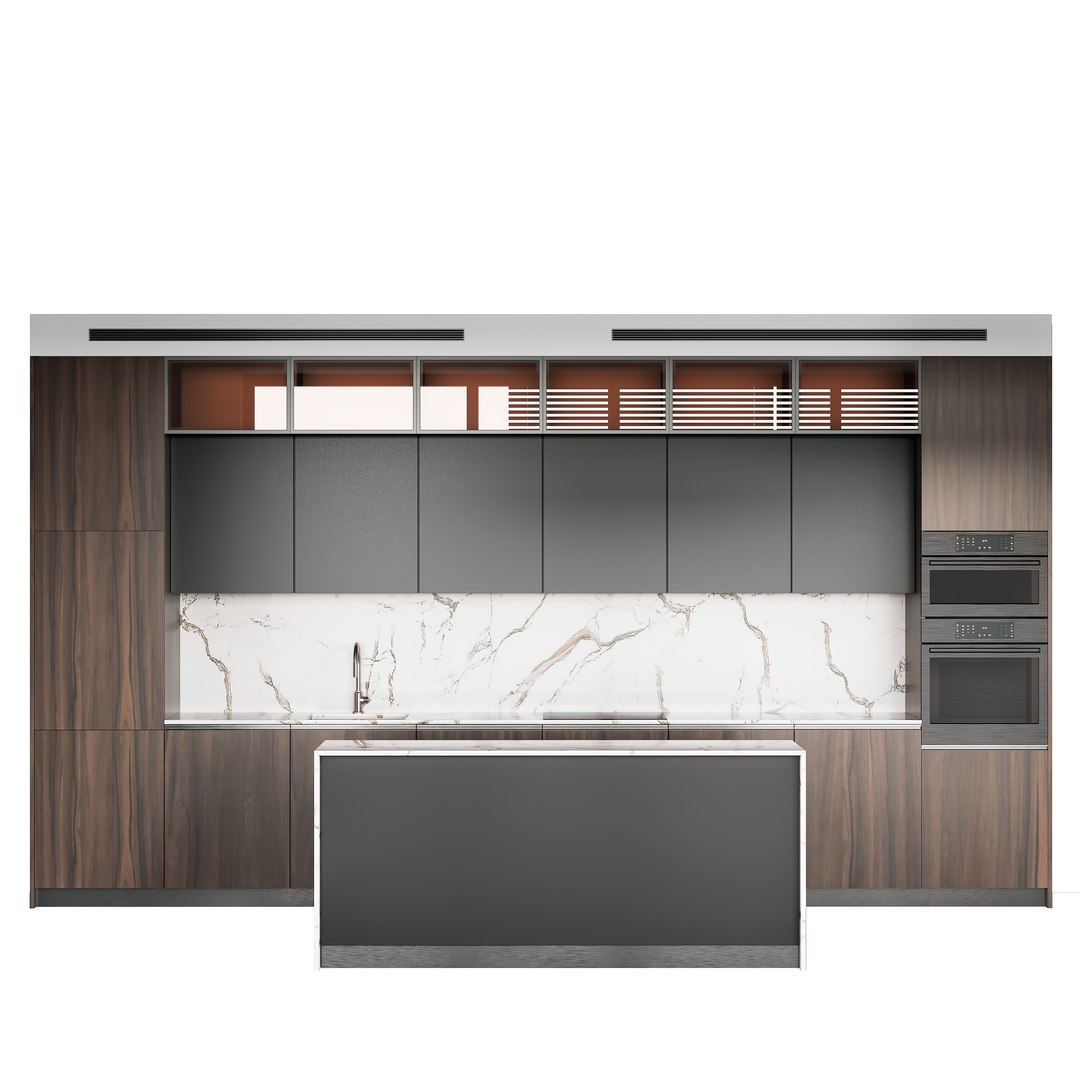 3D Contemporary Wooden Kitchen Model - TurboSquid 1927886