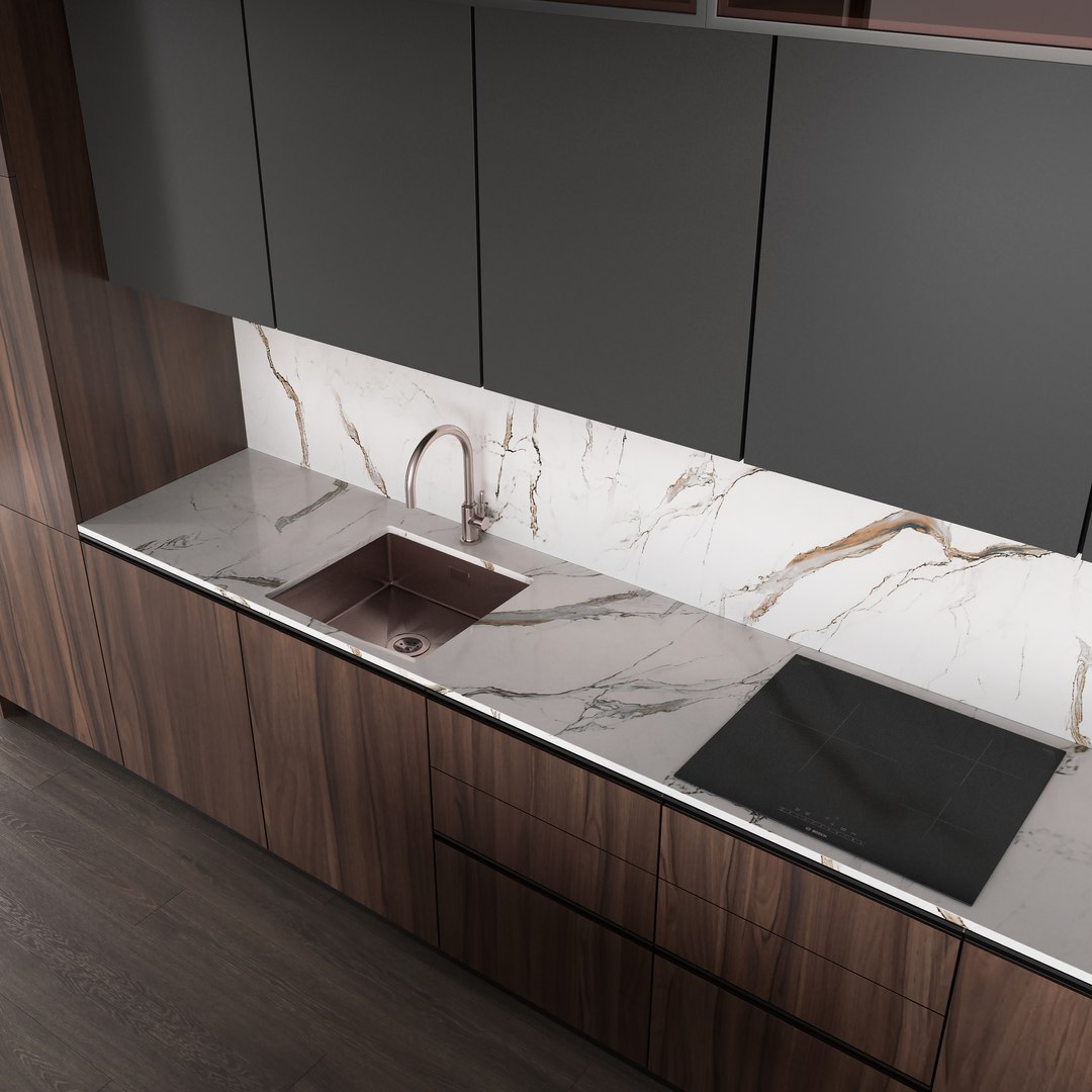 3D Contemporary Wooden Kitchen Model - TurboSquid 1927886