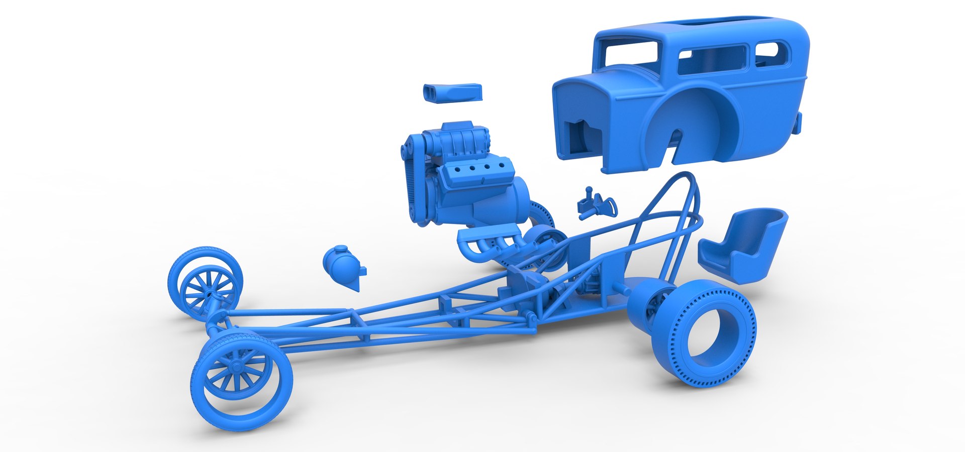 3D Diecast Front engine old school dragster with shell Scale 1 to 25 ...