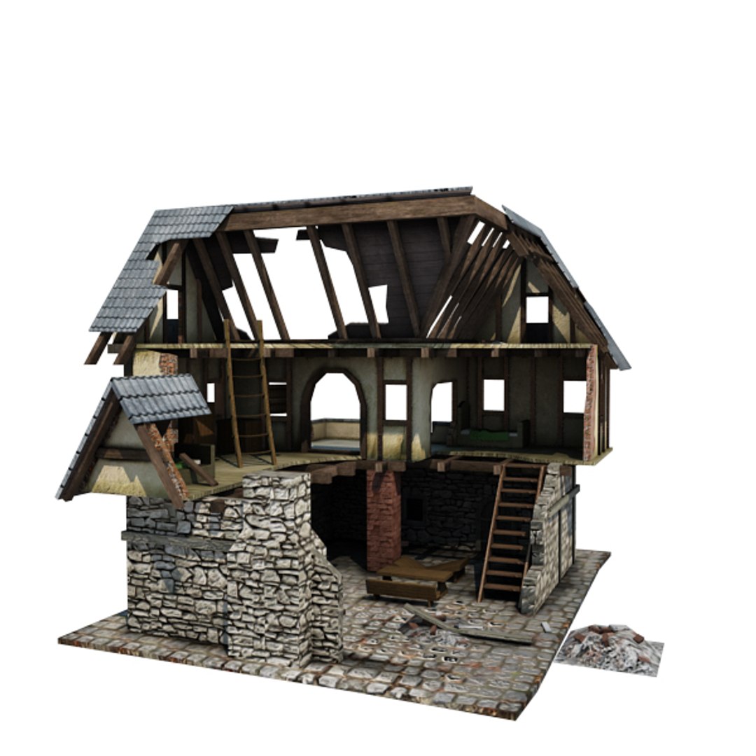 3d Model Medieval Ruined Coaching Inn