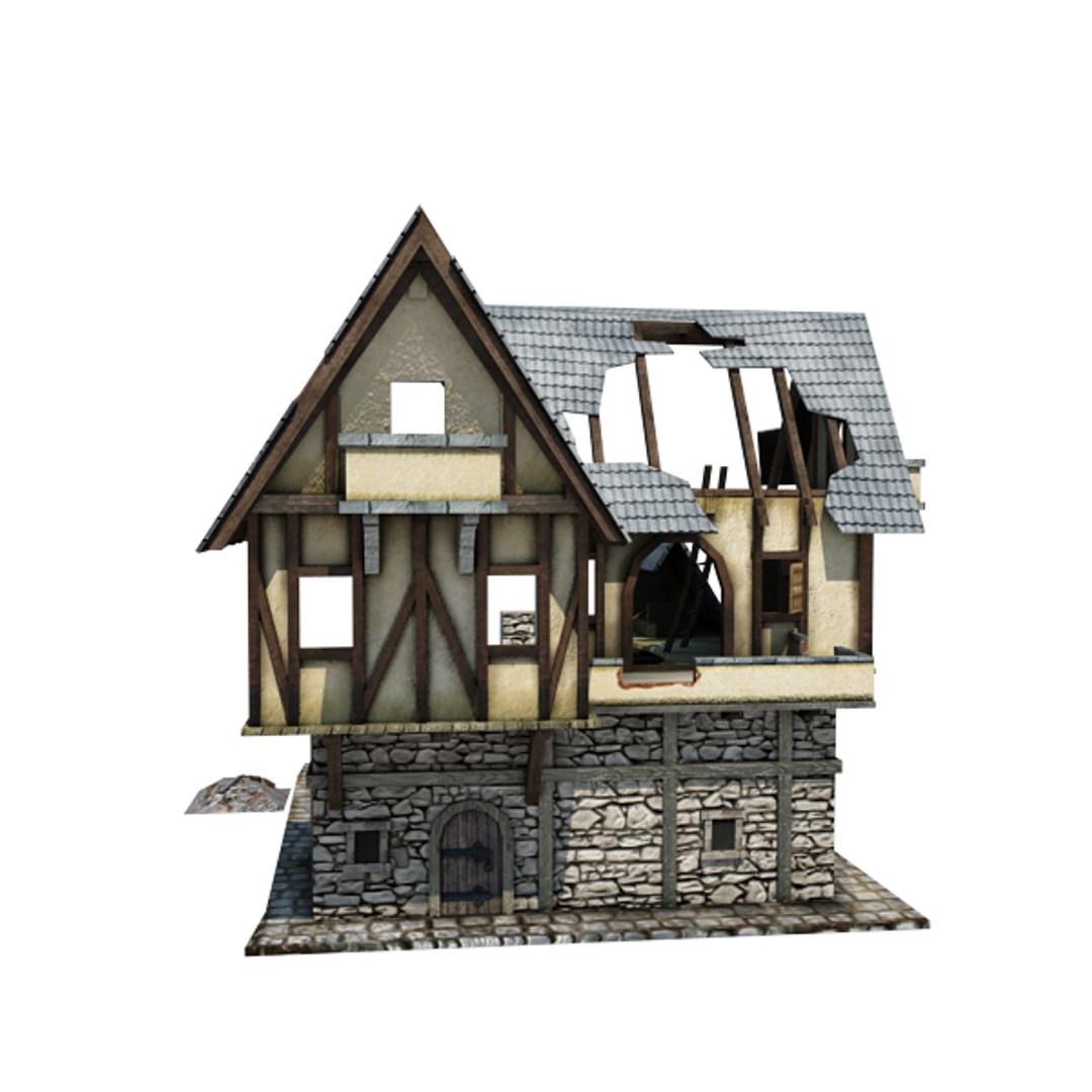 3d Model Medieval Ruined Coaching Inn