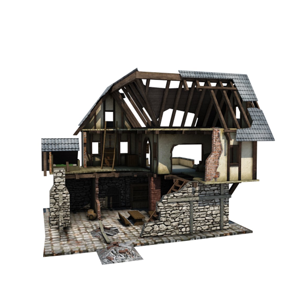 3d Model Medieval Ruined Coaching Inn