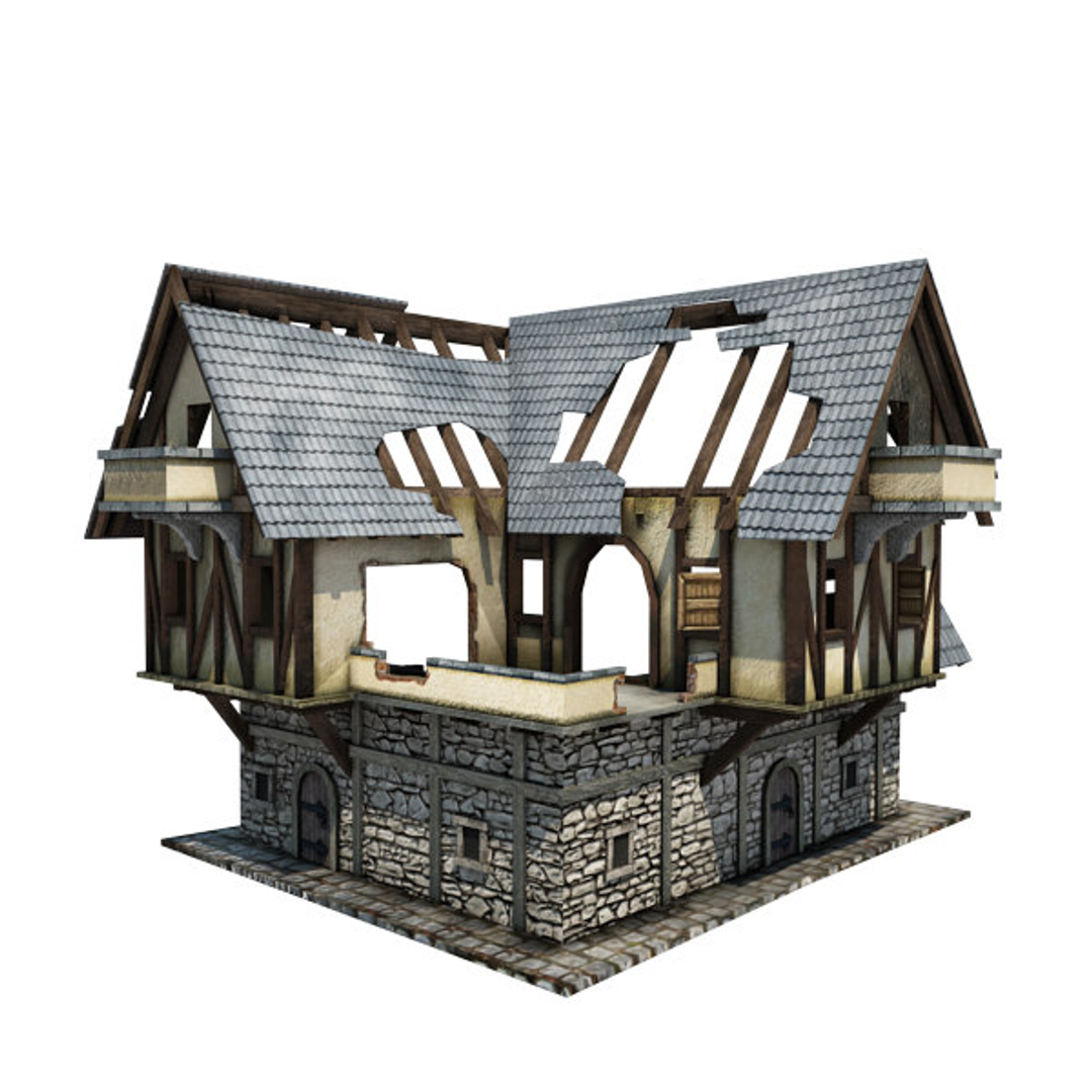 3d Model Medieval Ruined Coaching Inn
