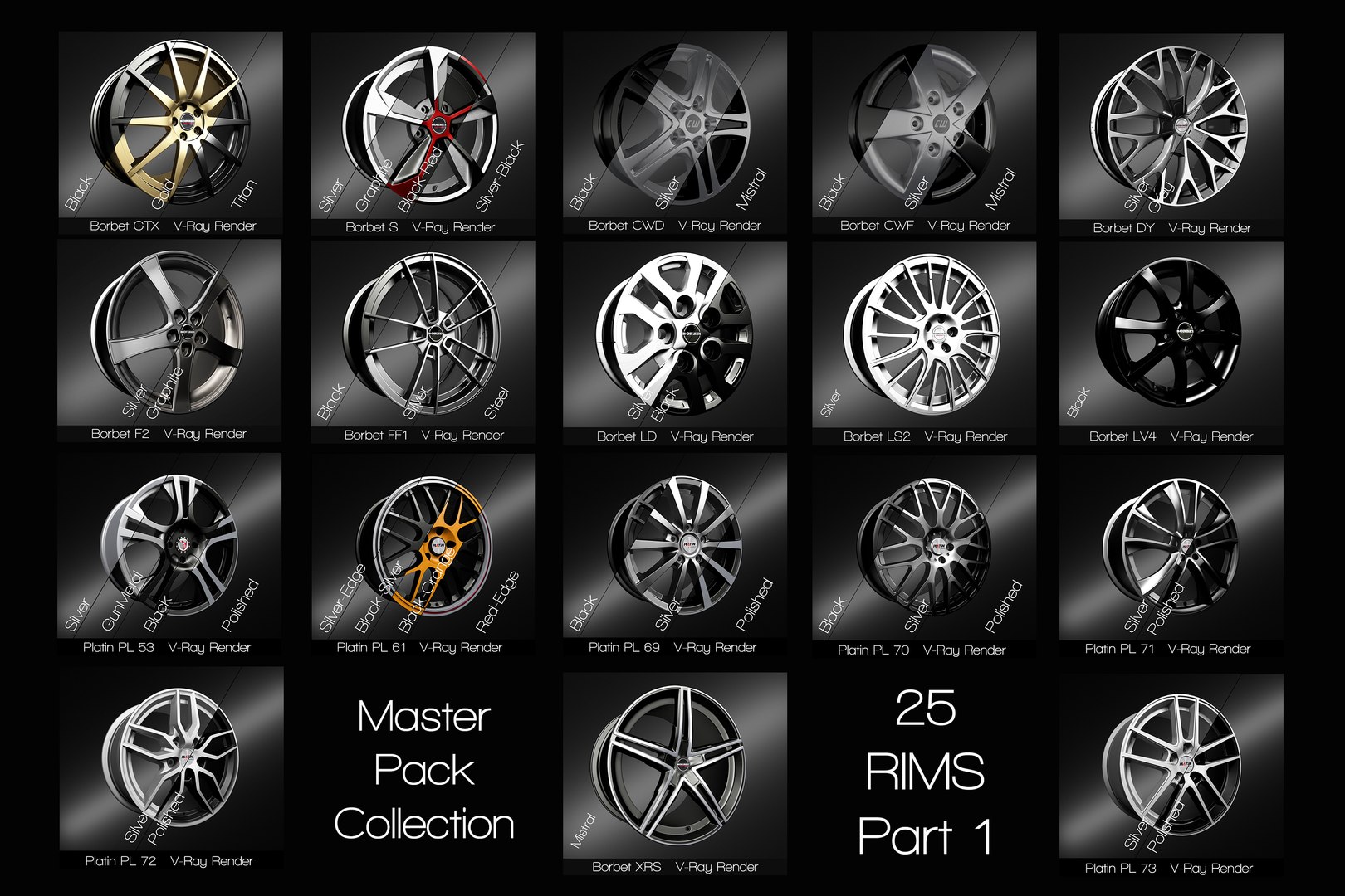 3D rims master pack part1 - TurboSquid 1383606