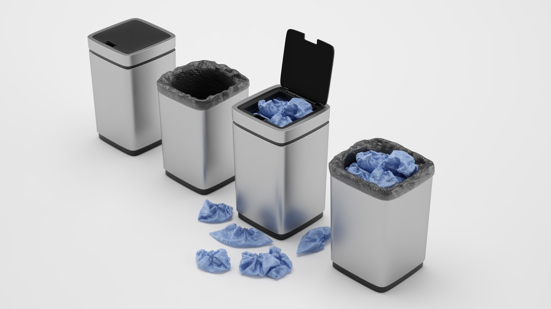 Trash Cans Set Model - TurboSquid 2375001