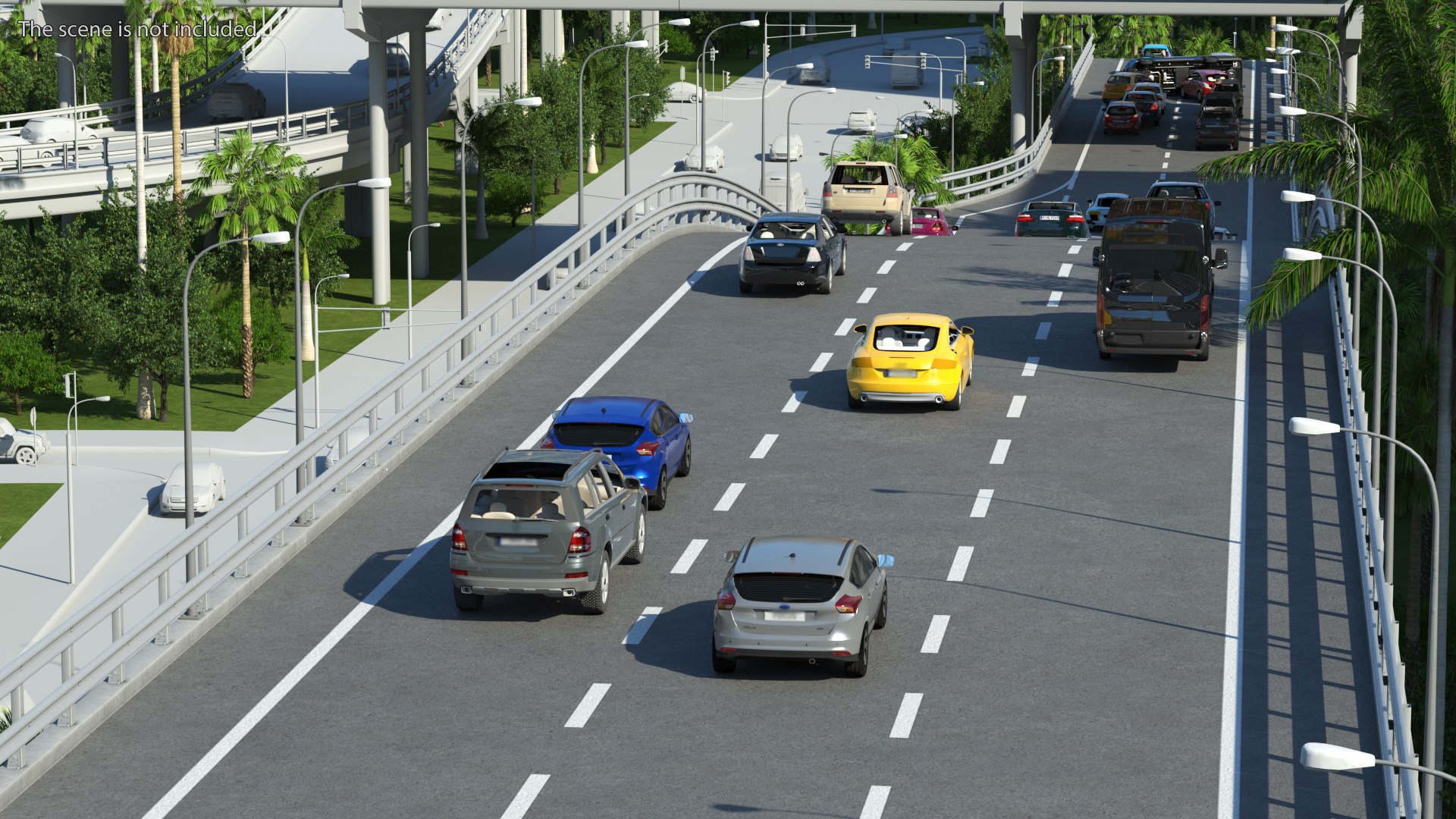 3D Model Connectable Highway Road Elements Overpass 2 To 3 Lane ...