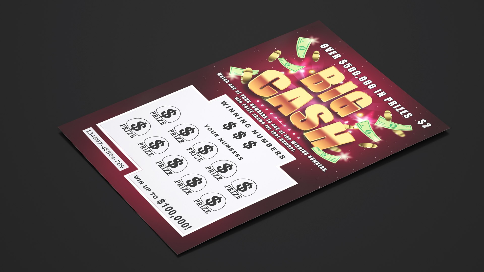 3D Big Cash Scratch Off Lottery Ticket model - TurboSquid 2115186