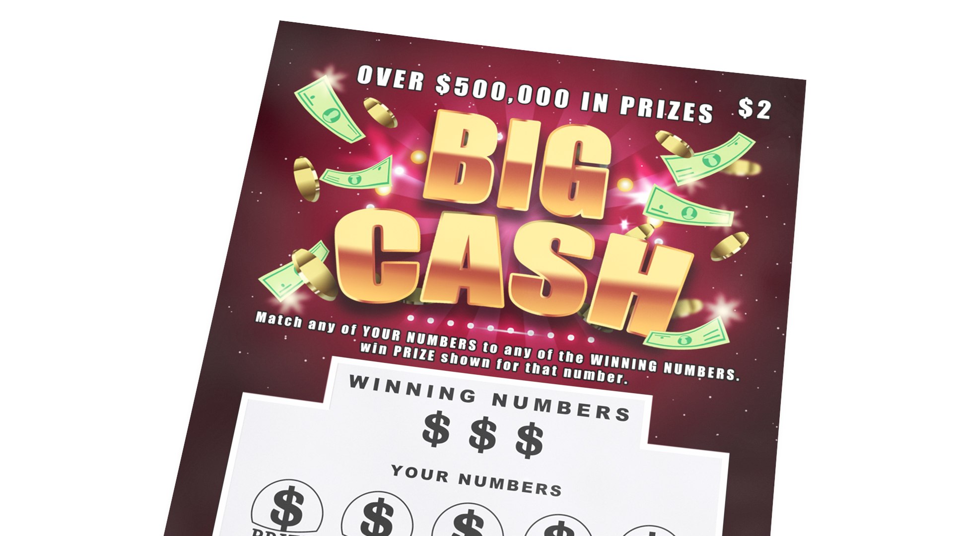 3D Big Cash Scratch Off Lottery Ticket model - TurboSquid 2115186