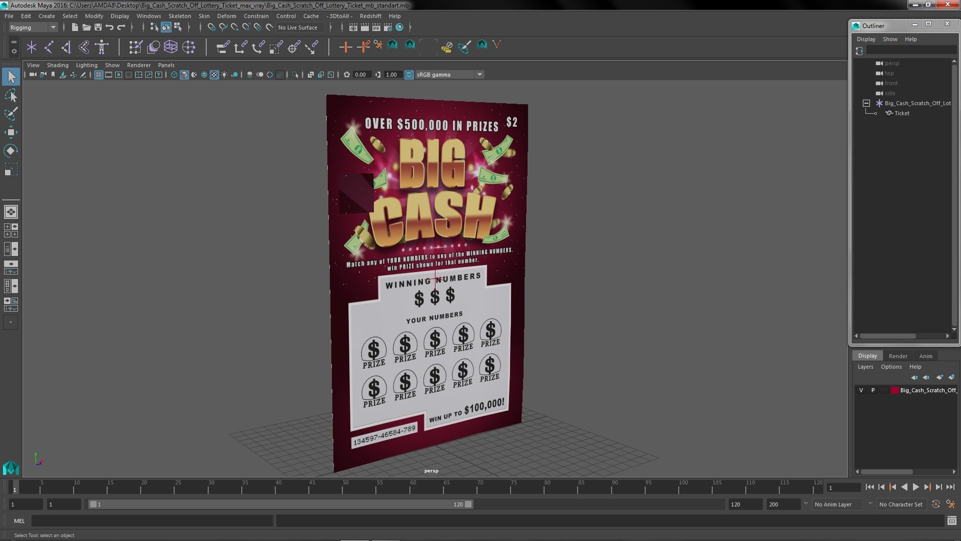 3D Big Cash Scratch Off Lottery Ticket model - TurboSquid 2115186