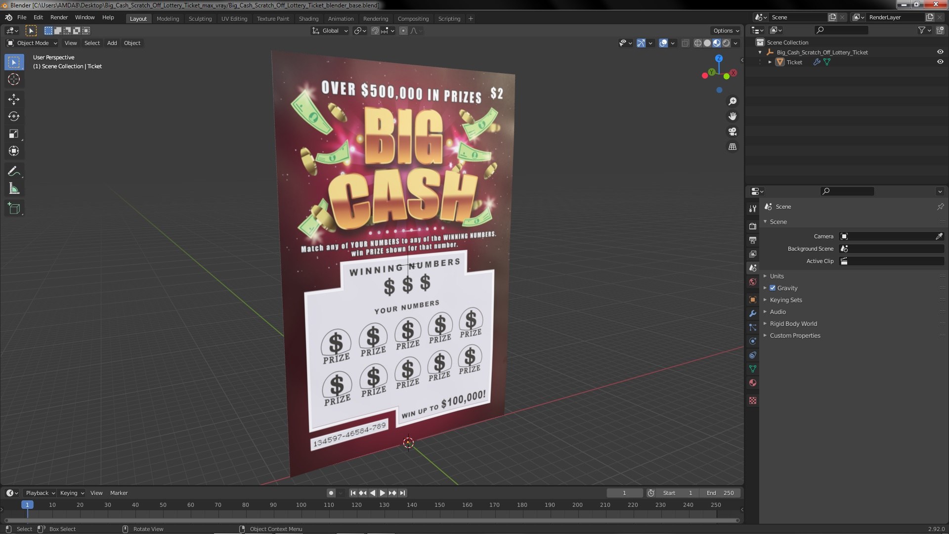 3D Big Cash Scratch Off Lottery Ticket model - TurboSquid 2115186