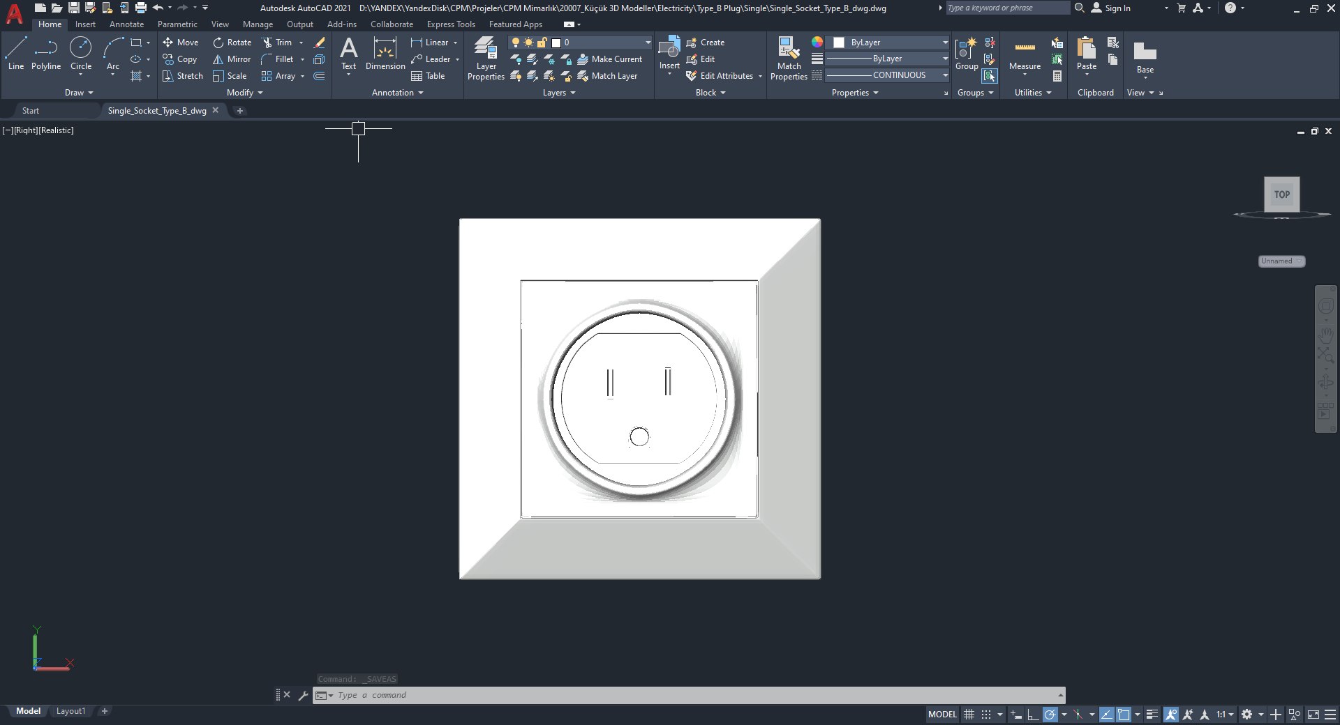 Single Socket Type B 3D Model - TurboSquid 2190826