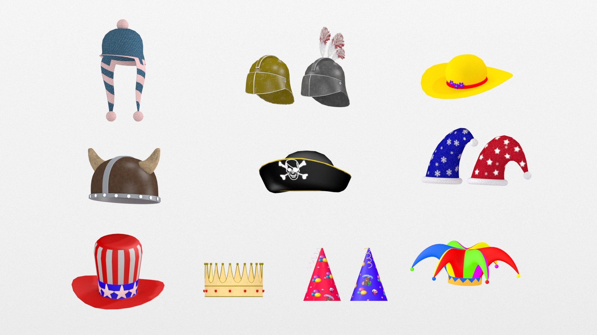 3D model hats helmet jester viking - TurboSquid 1501309