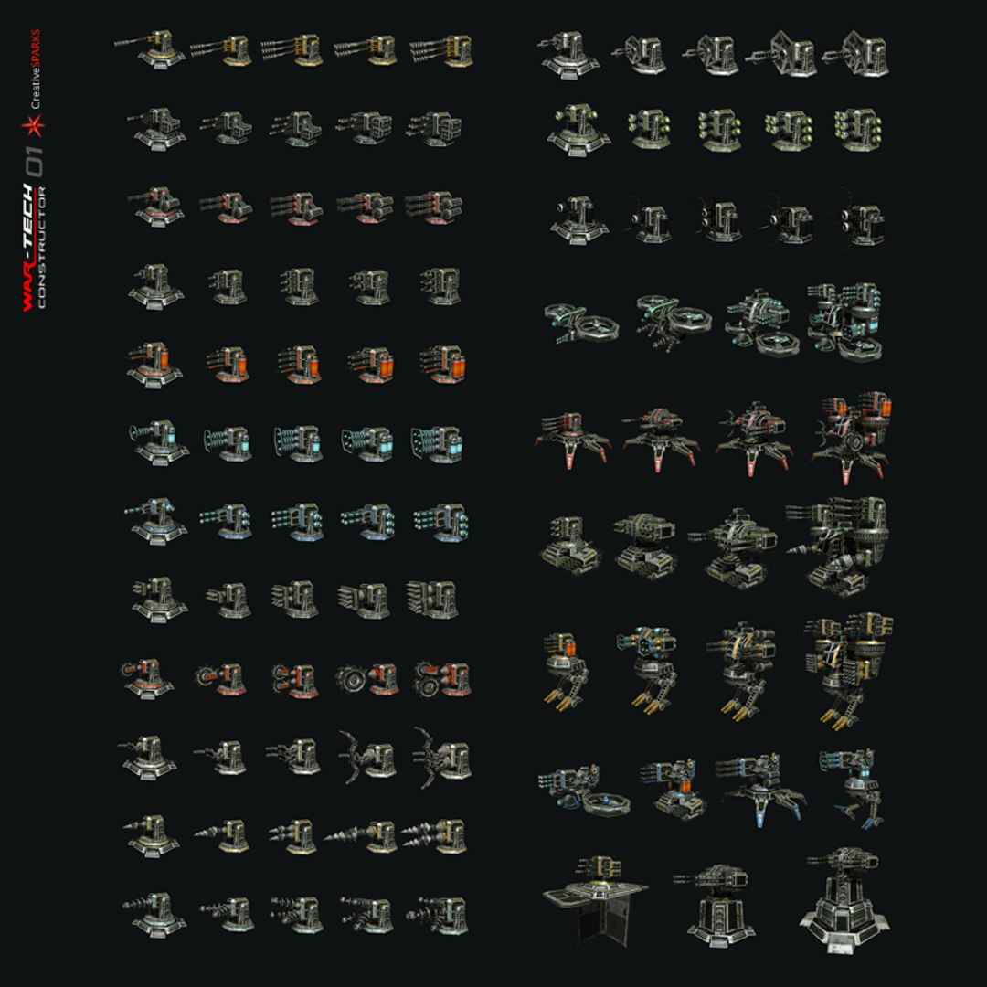 tower modular mech turrets 3d fbx