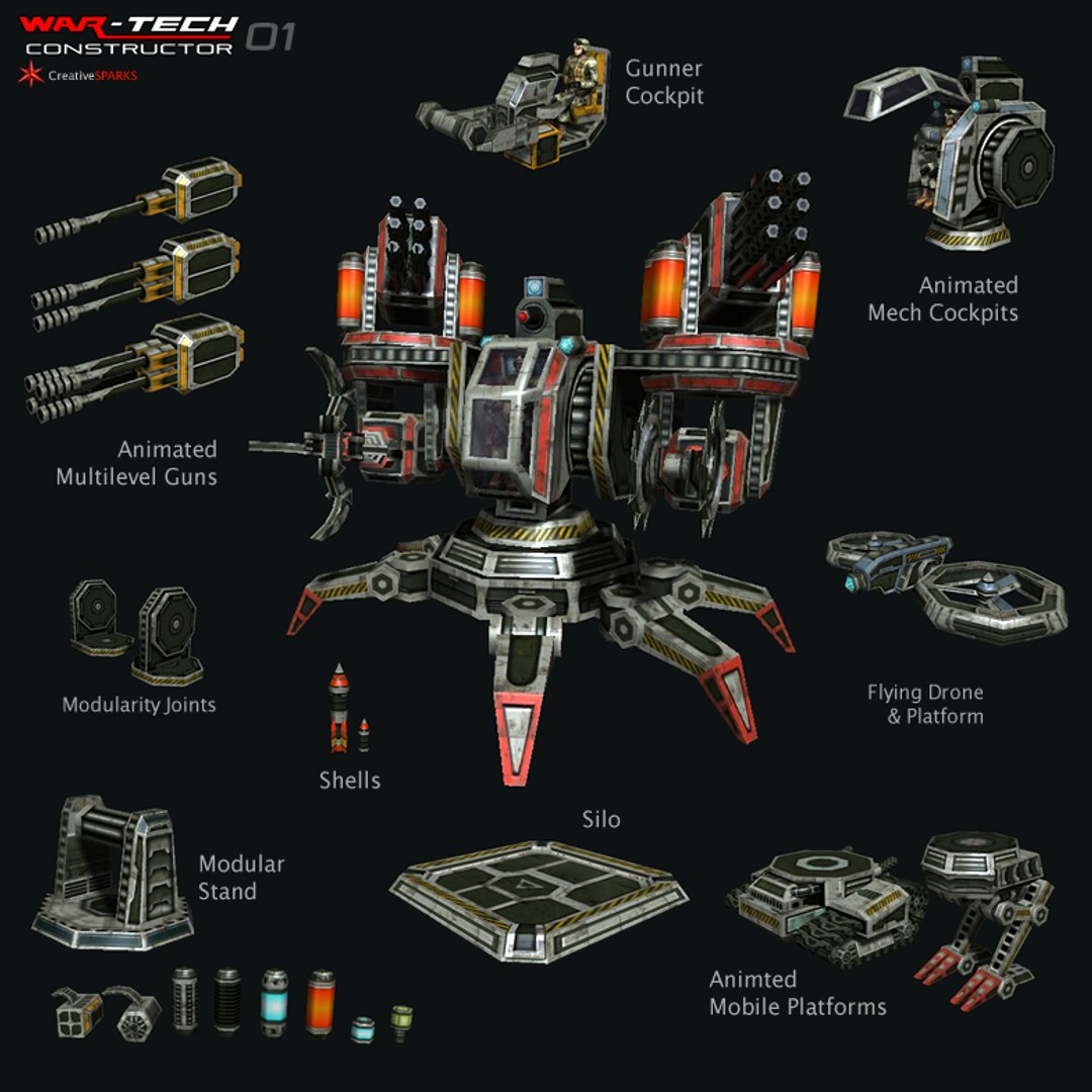 Tower Modular Mech Turrets 3d Fbx