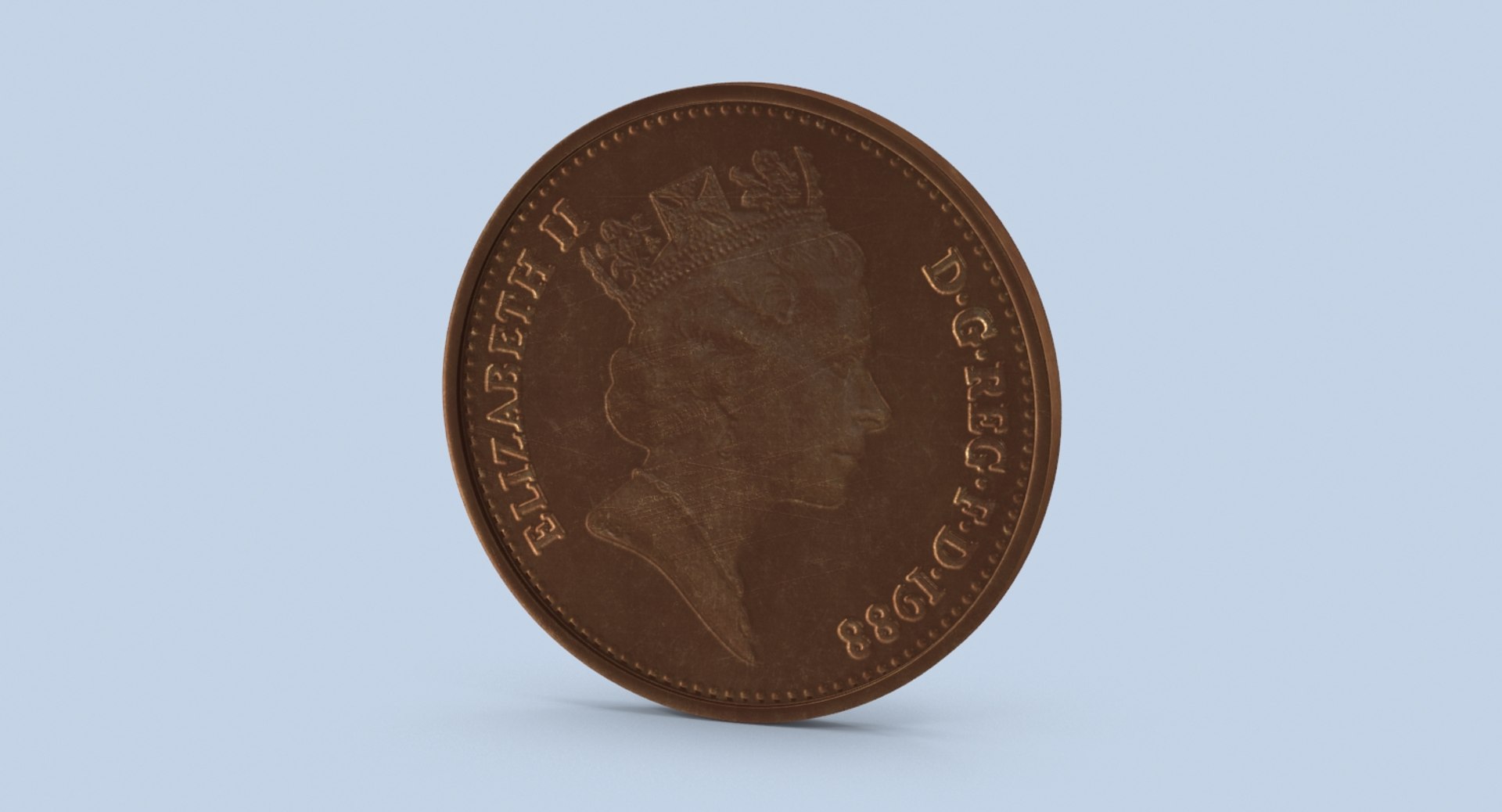 3d 2 pence coin aged model