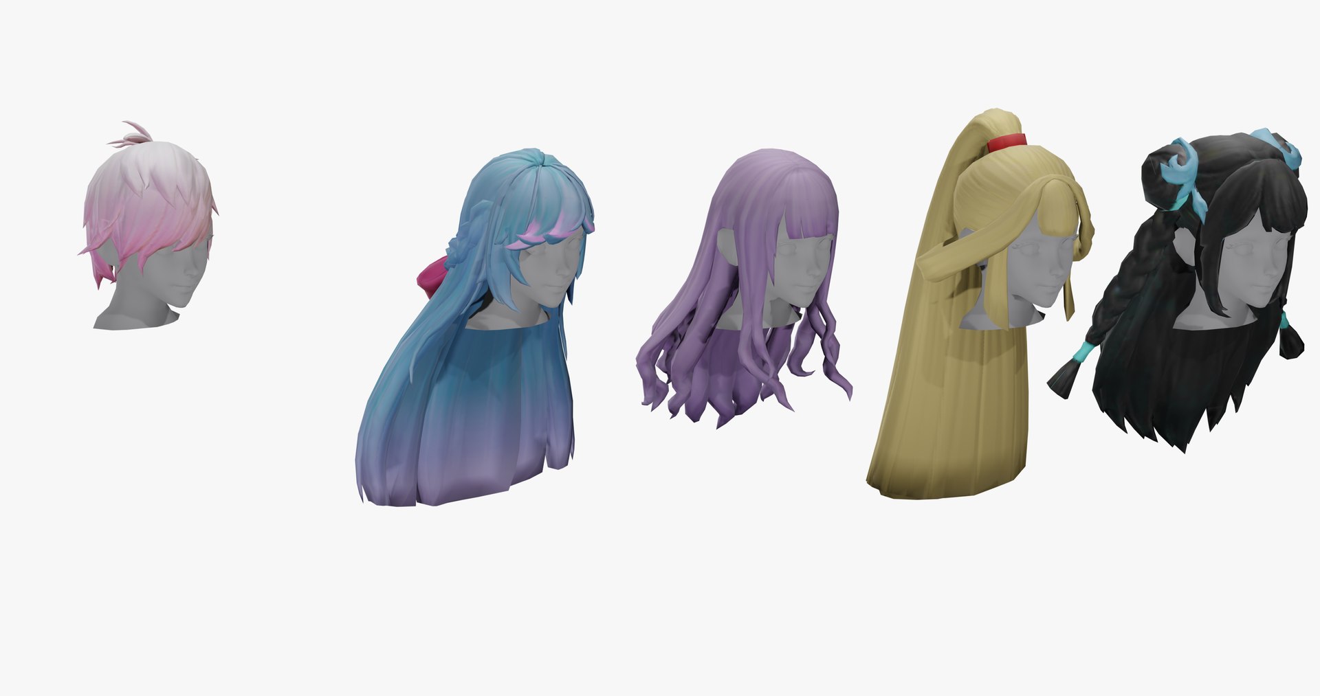 3D Model 20 STYLIZED FEMALE HAIR MODELS PACK 6 - TurboSquid 2216991