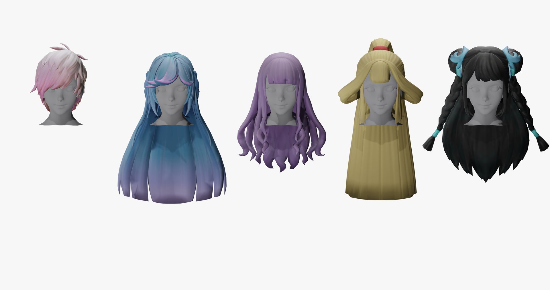 3D Model 20 STYLIZED FEMALE HAIR MODELS PACK 6 - TurboSquid 2216991