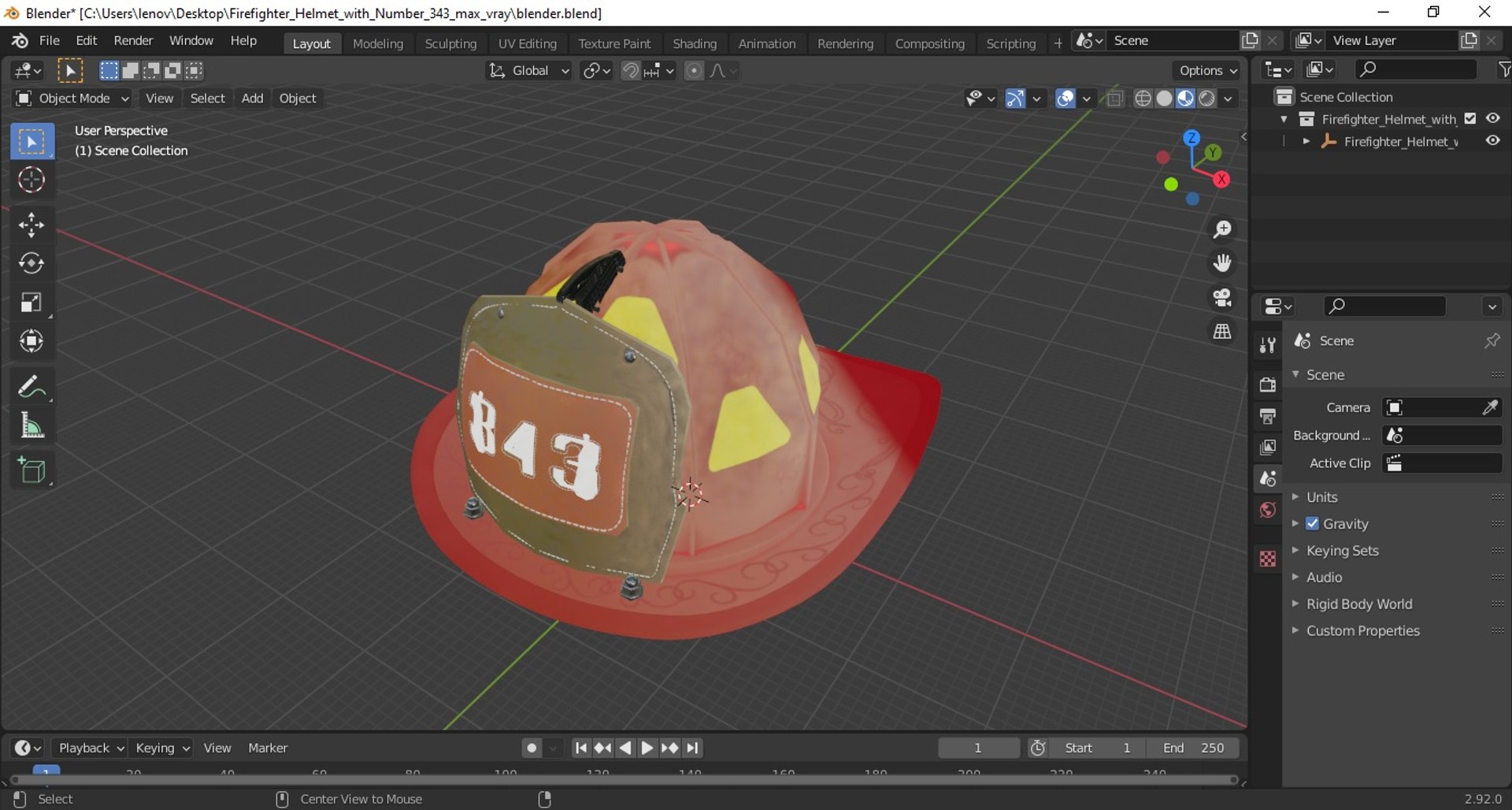 3D Model Firefighter Helmet With Number 343 - TurboSquid 2267780