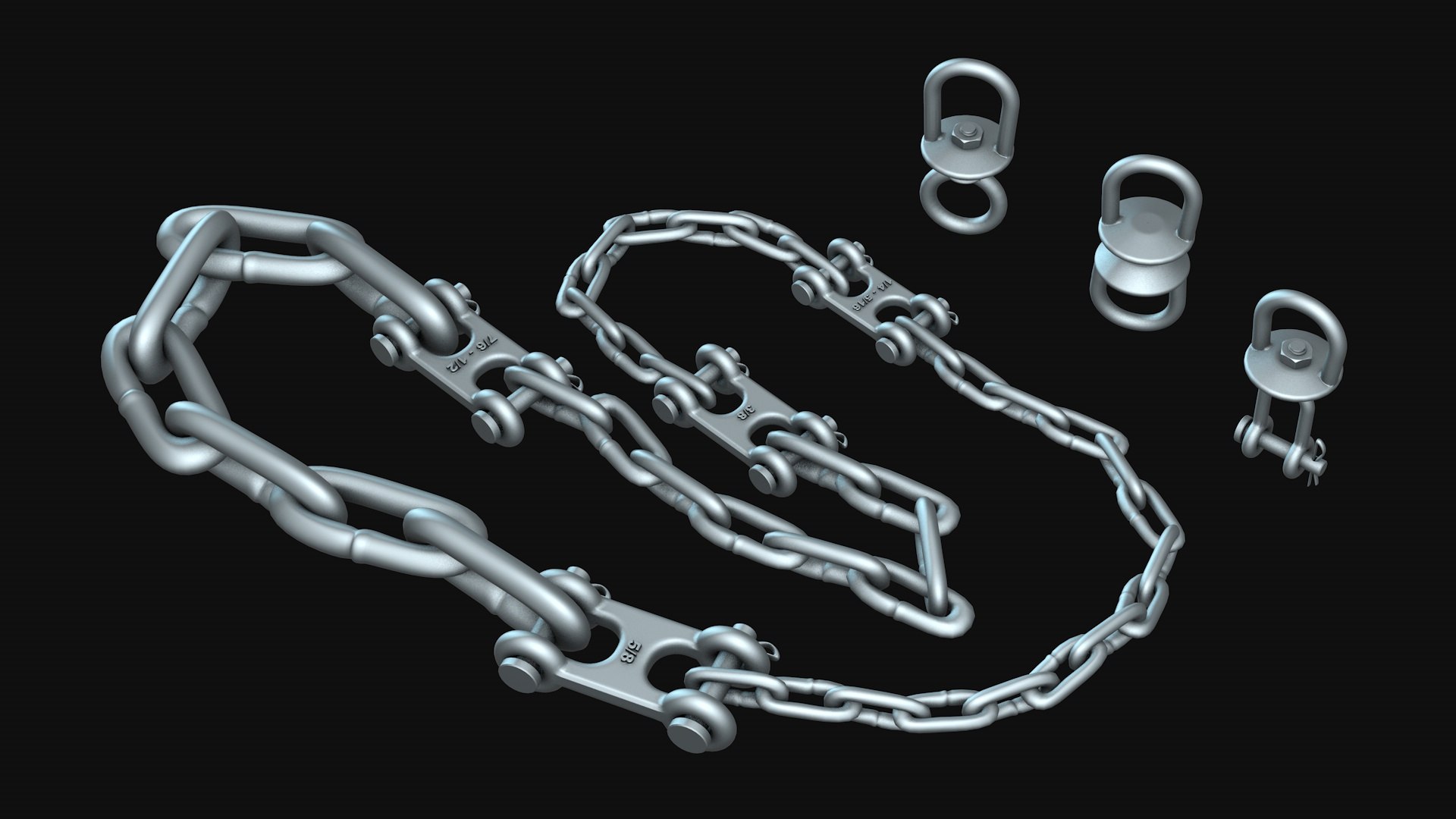 3D Hitches And Chain Clamps Set Model - TurboSquid 2347634
