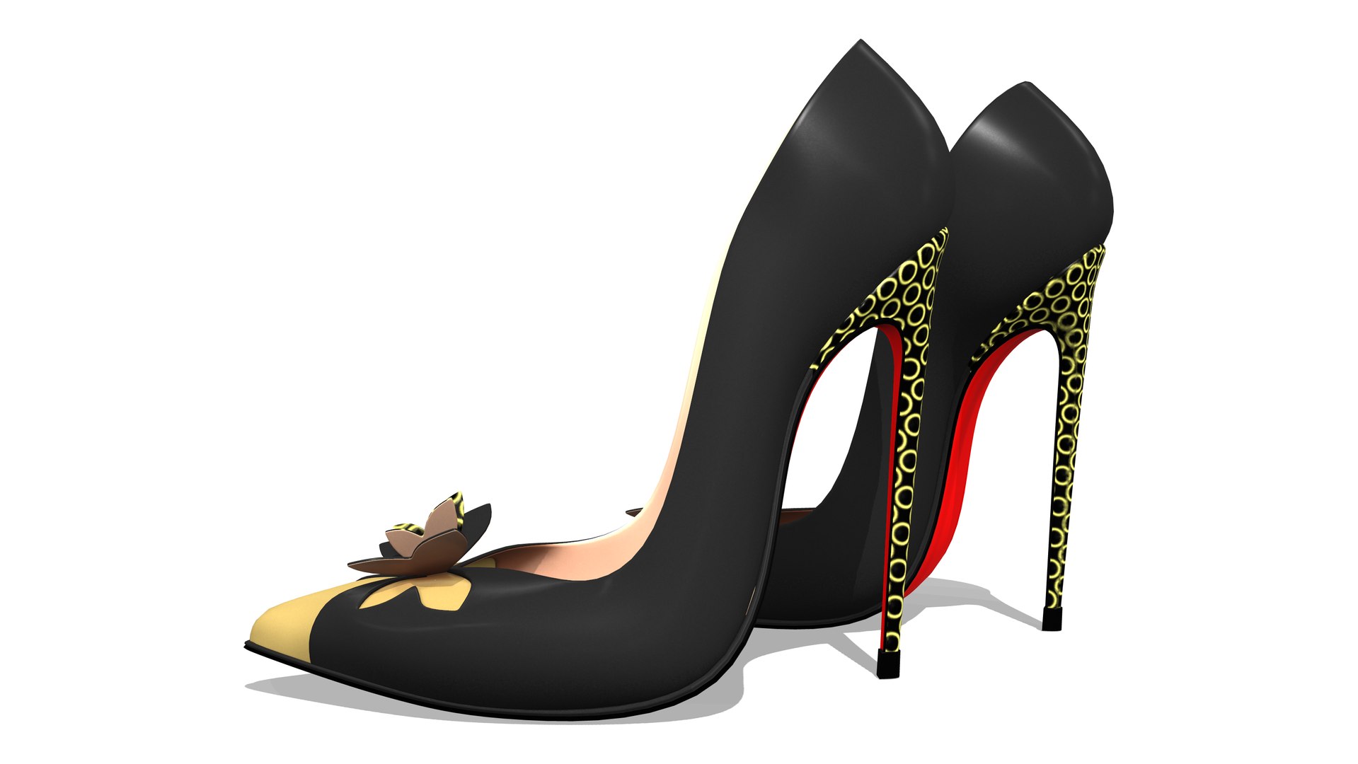 3D Black Classic Leather Butterfly Point-toe Heels Pumps - TurboSquid ...