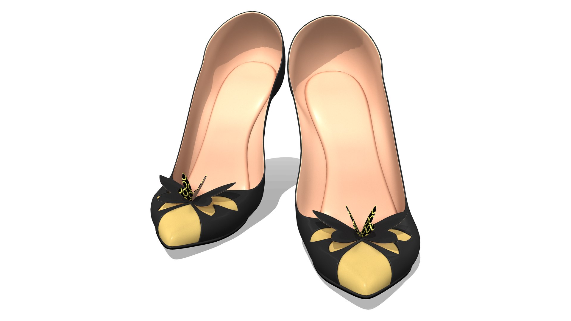 3D Black Classic Leather Butterfly Point-toe Heels Pumps - TurboSquid ...