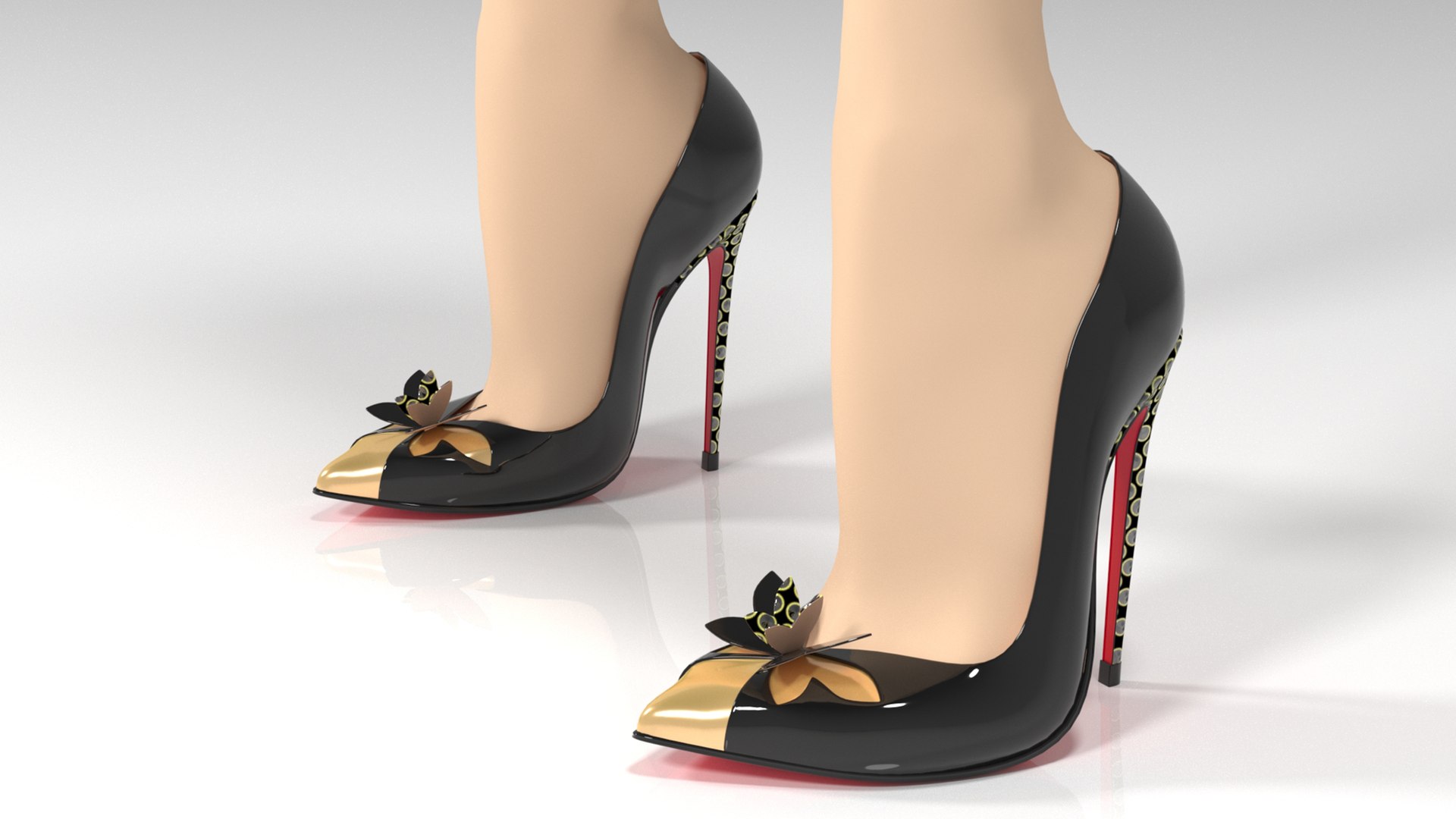 3D Black Classic Leather Butterfly Point-toe Heels Pumps - TurboSquid ...