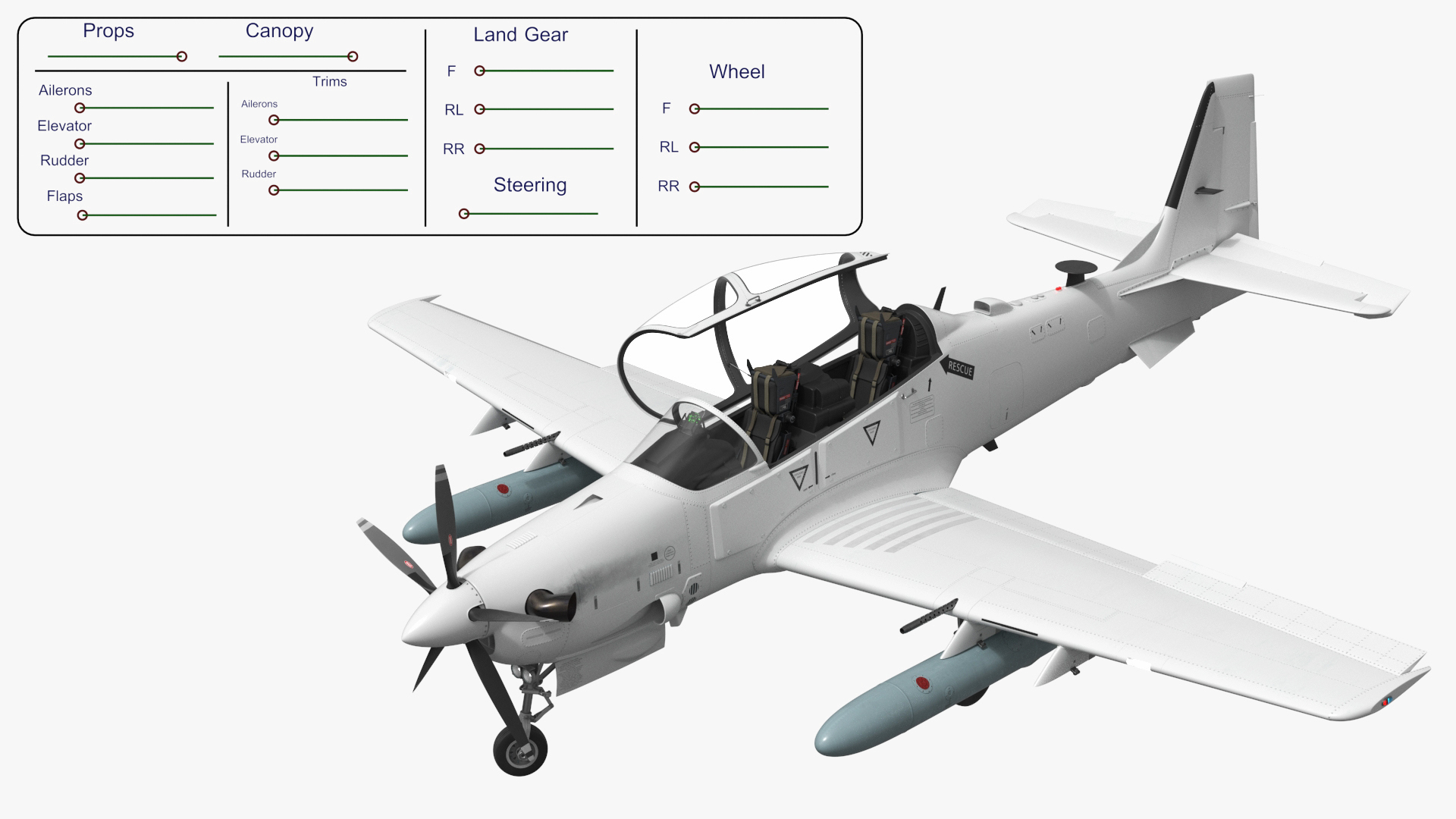 Compact Military Attack Plane With External Fuel Tanks White Rigged 3D ...