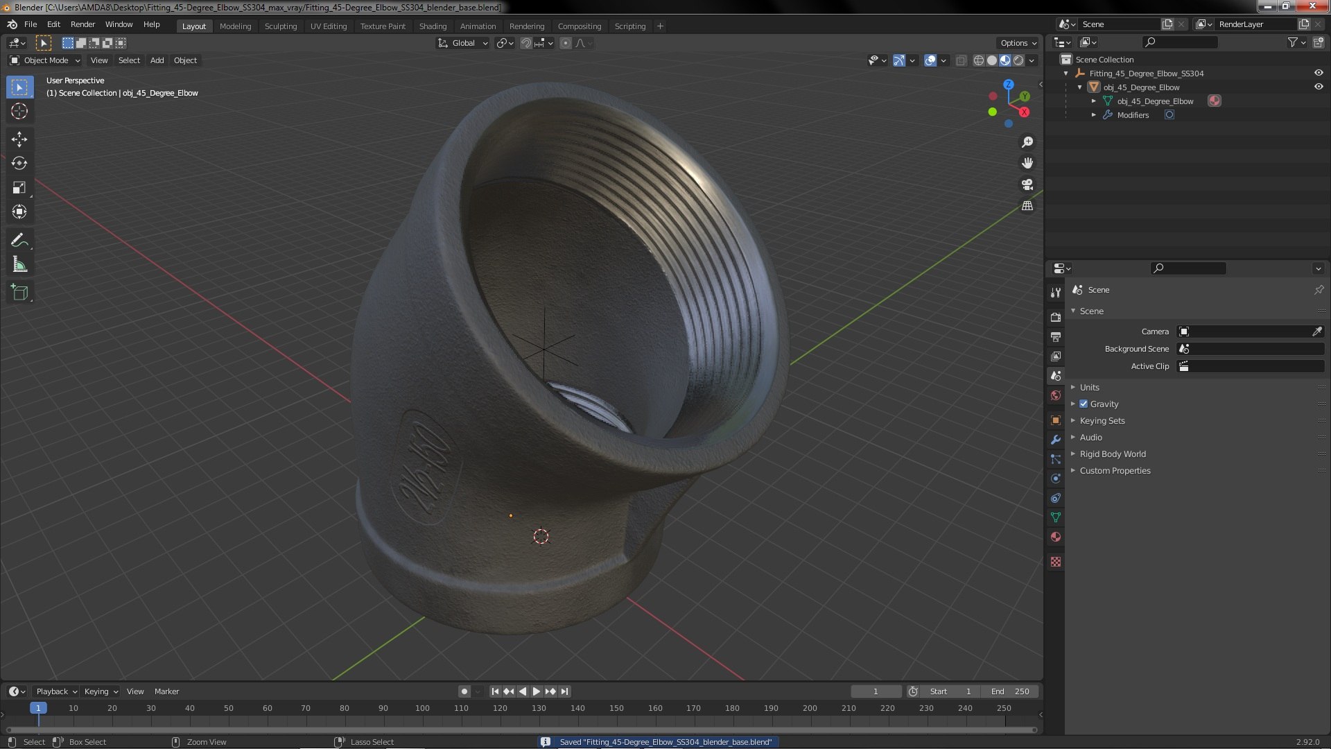 3D Model Fitting 45-Degree Elbow SS304 - TurboSquid 1942199