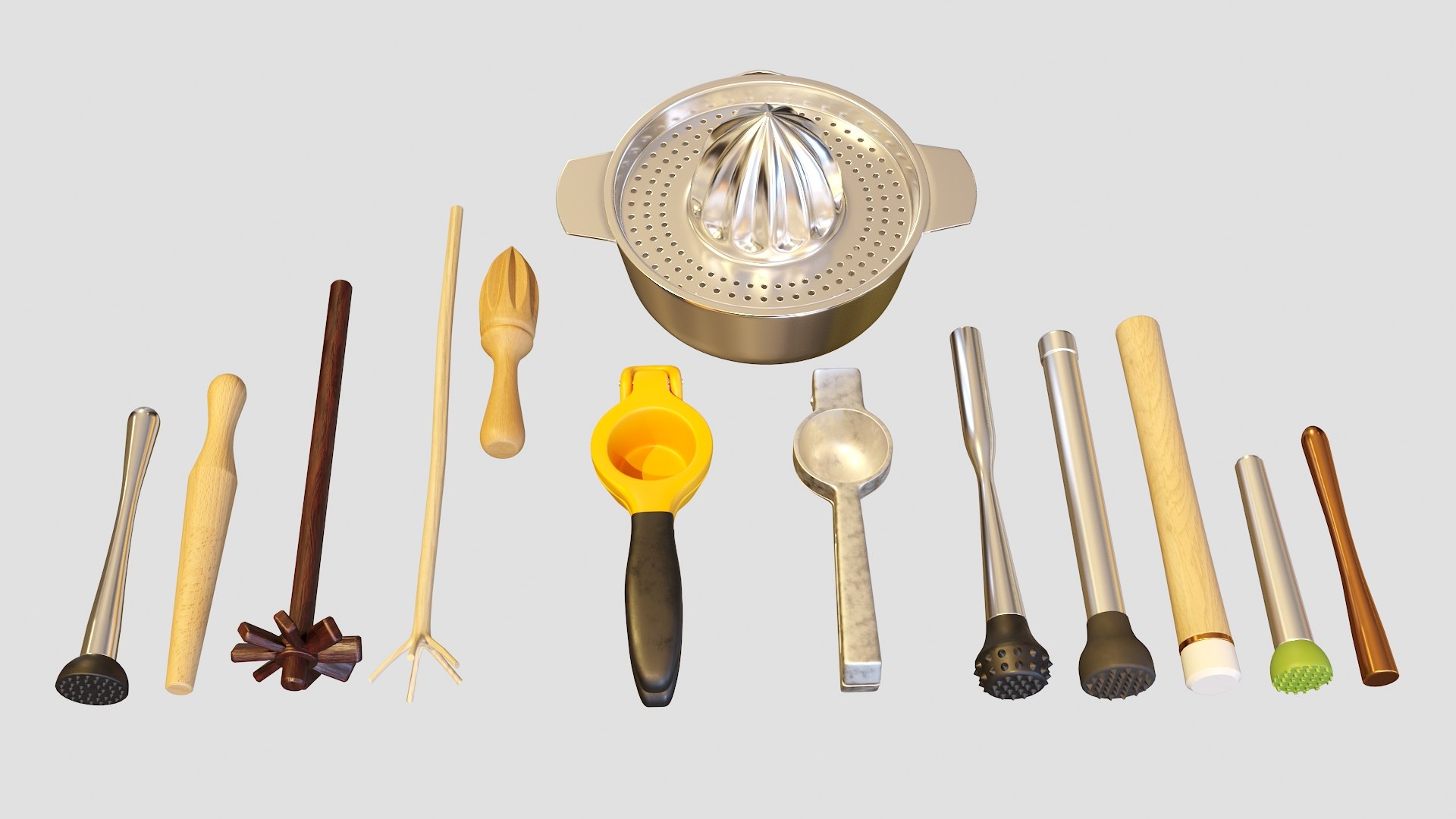 Bartender Tools Set 200 Squeezers Muddlers Juicers 3D Model ...