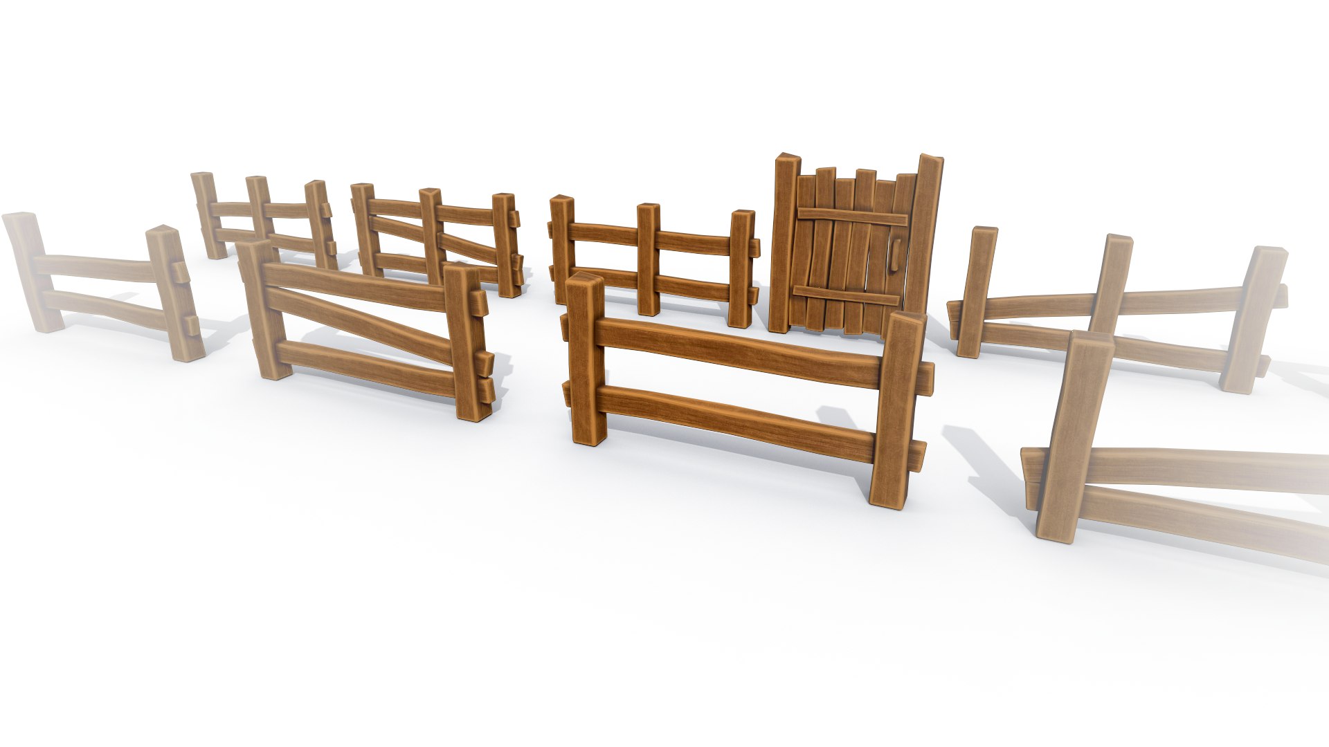Stylized wooden fence of 10 sections PBR game ready Low-poly 3D model ...