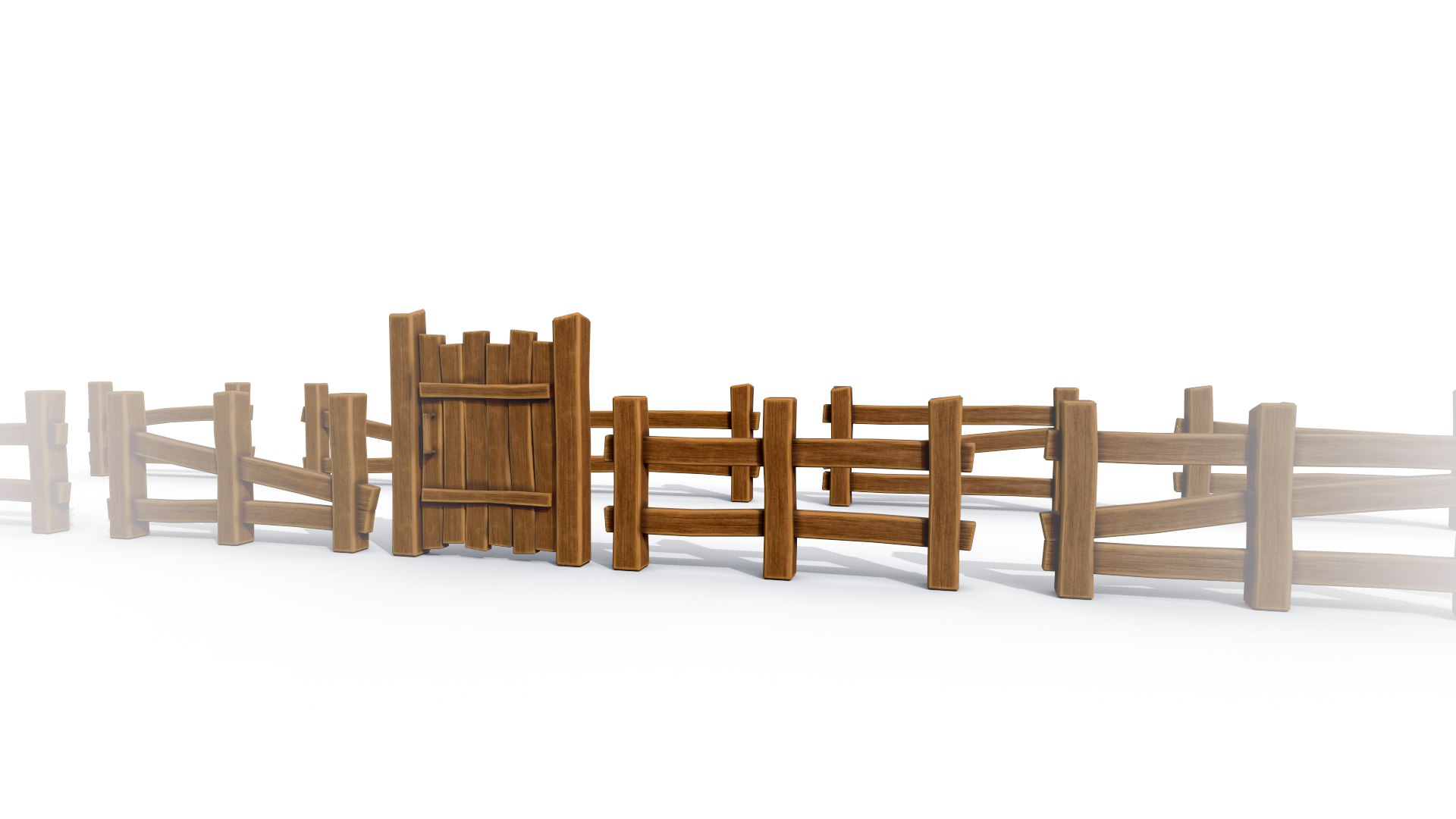 Stylized wooden fence of 10 sections PBR game ready Low-poly 3D model ...