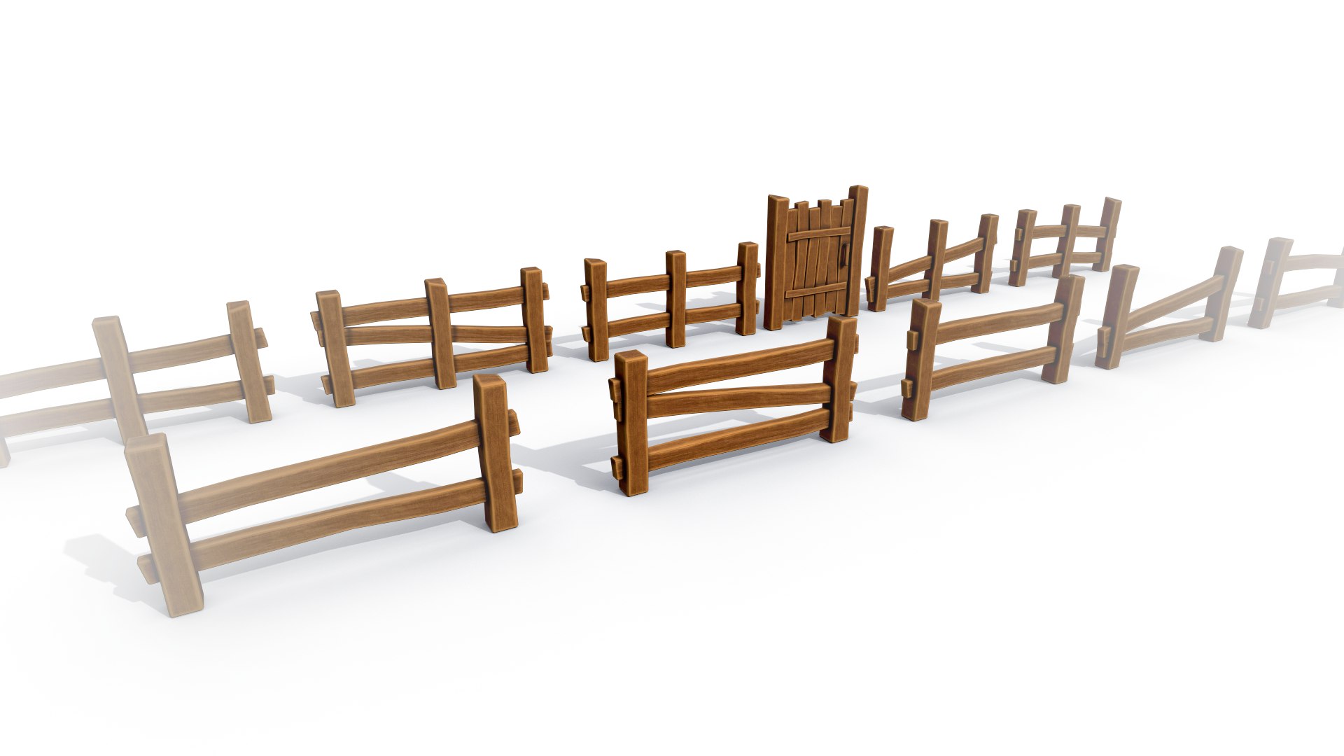 Stylized wooden fence of 10 sections PBR game ready Low-poly 3D model ...