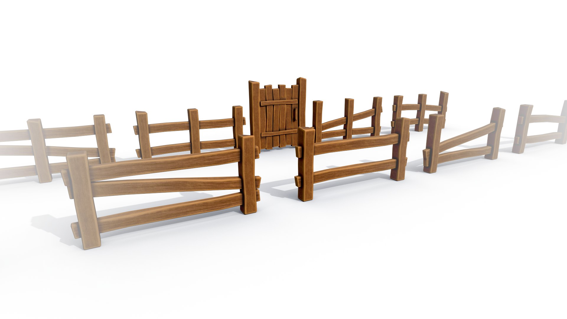 Stylized wooden fence of 10 sections PBR game ready Low-poly 3D model ...