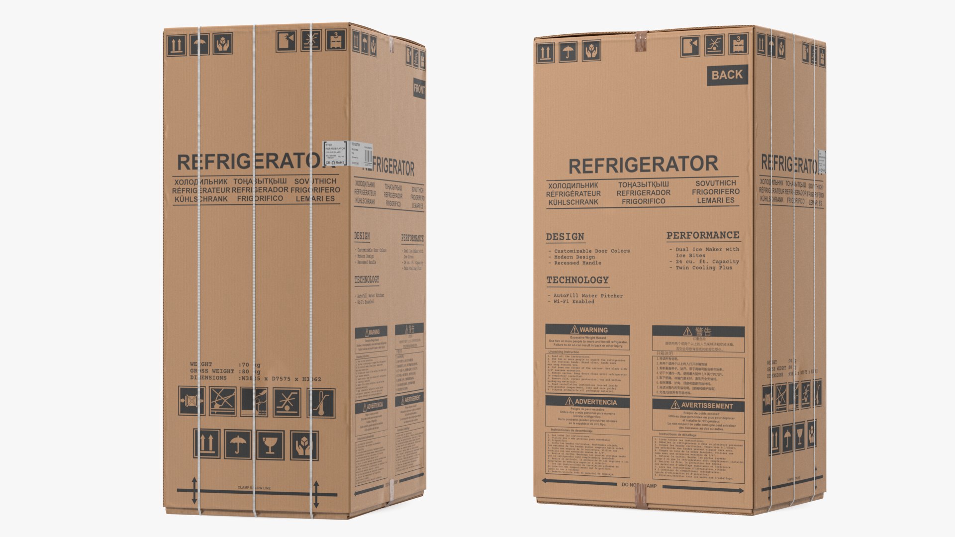 Double Door Fridge Cardboard Box New 3D Model - TurboSquid 2115662