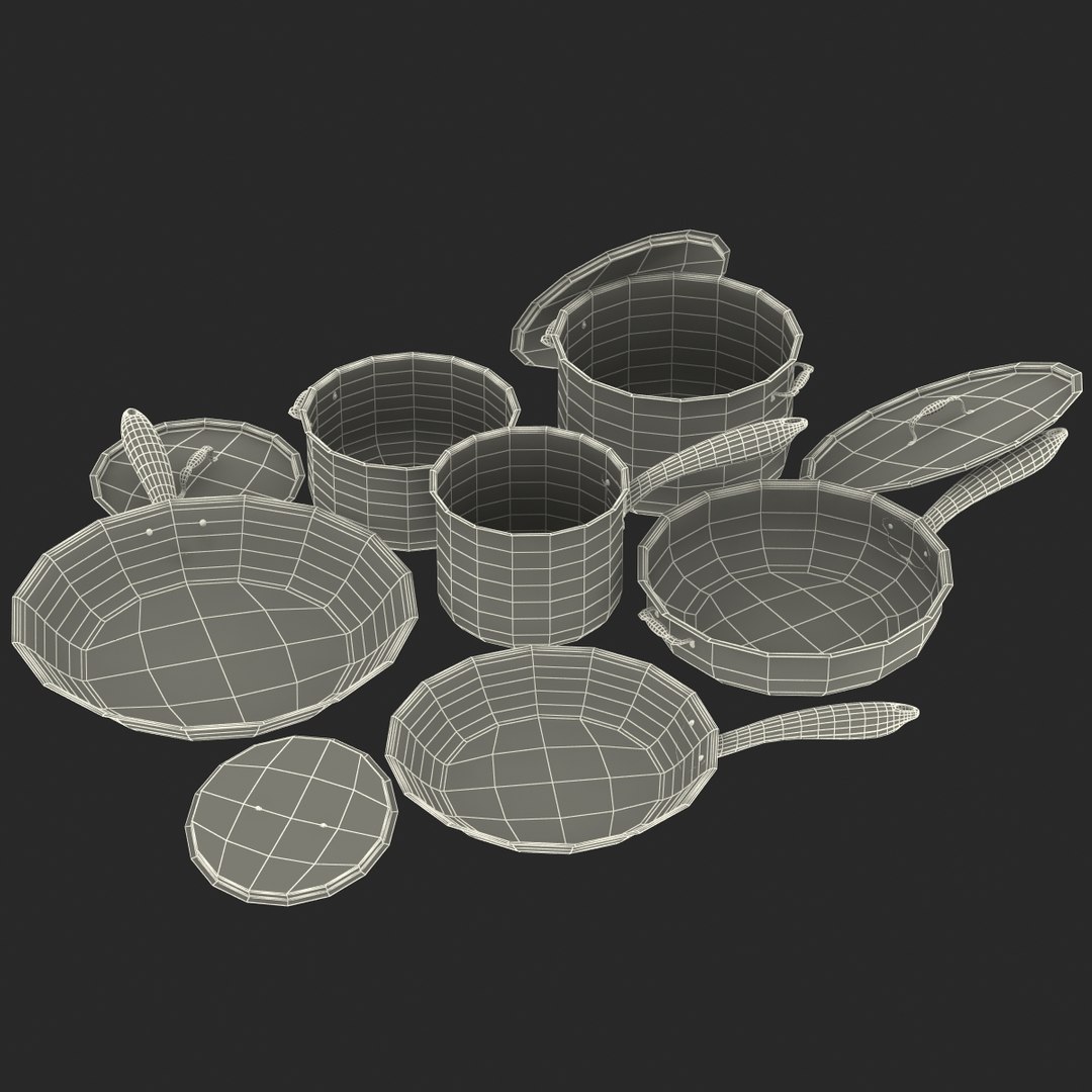 3d stainless kitchen pot set