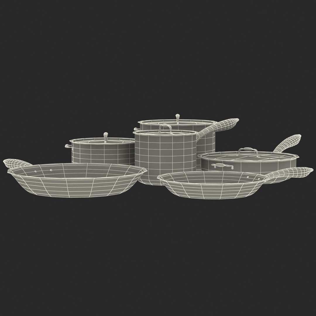 3d stainless kitchen pot set
