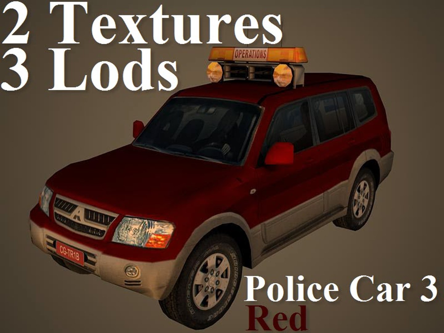 police car 3 red 3d model