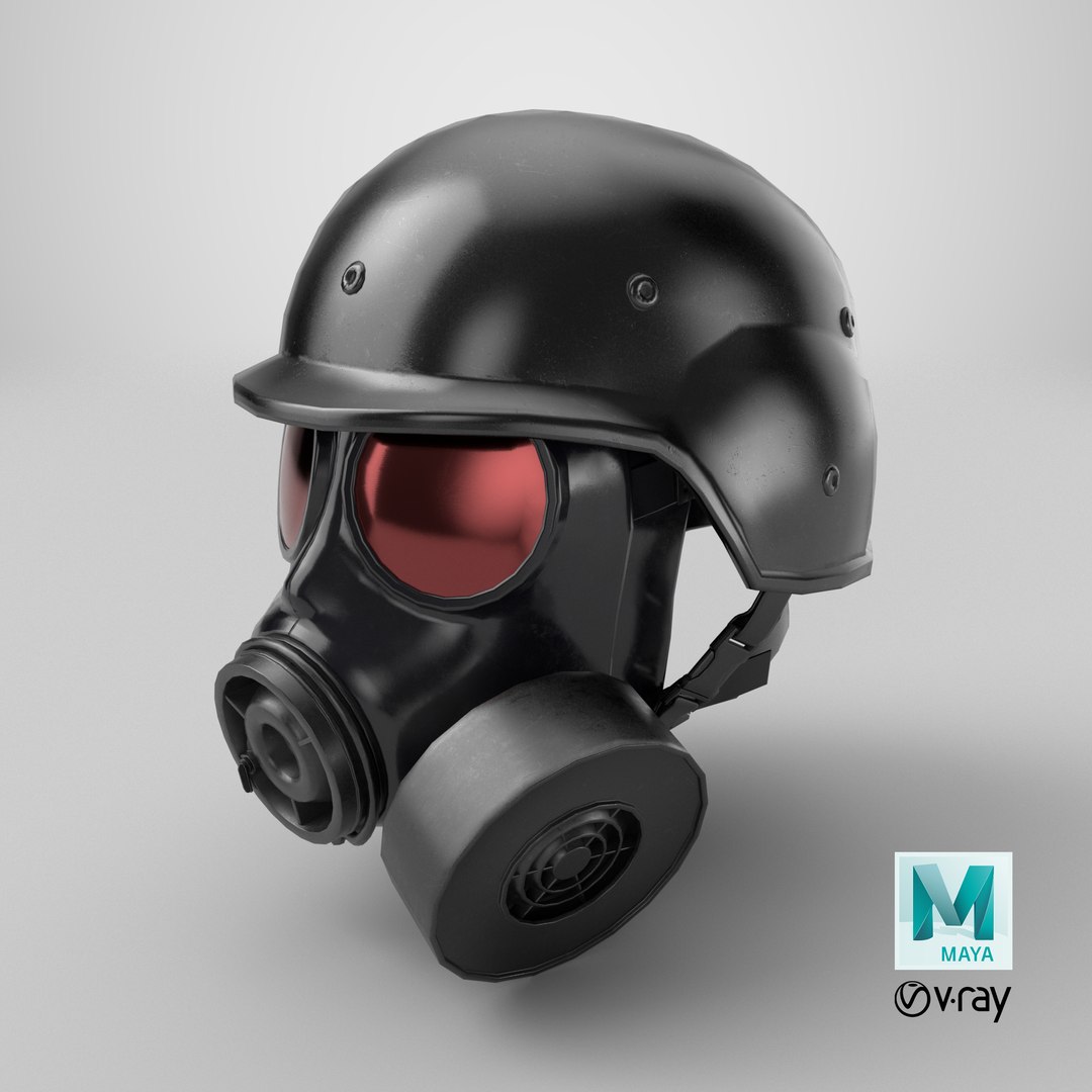 3D Gas Mask Red Mirrored And Helmet Model - TurboSquid 2065613