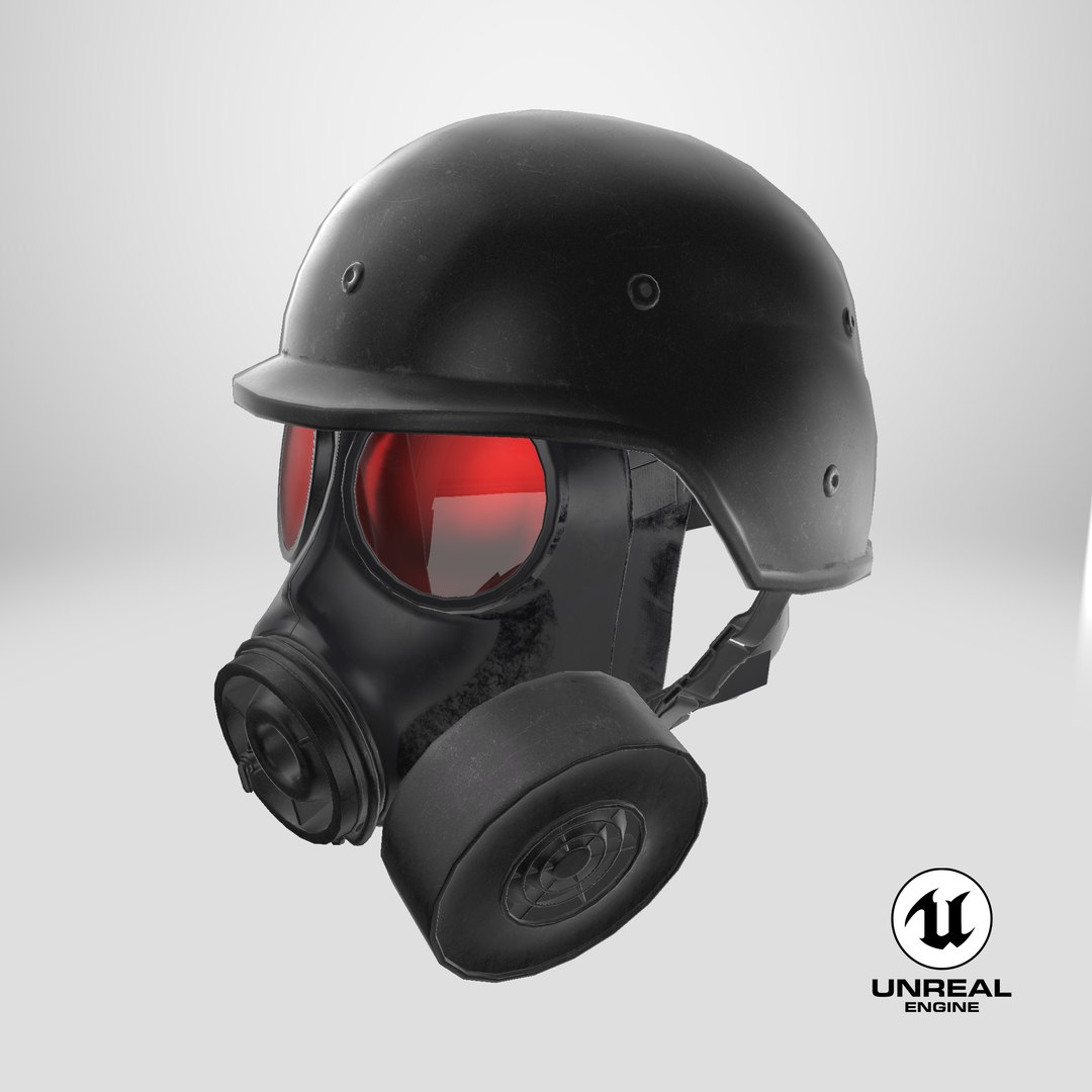 3D Gas Mask Red Mirrored And Helmet Model - TurboSquid 2065613