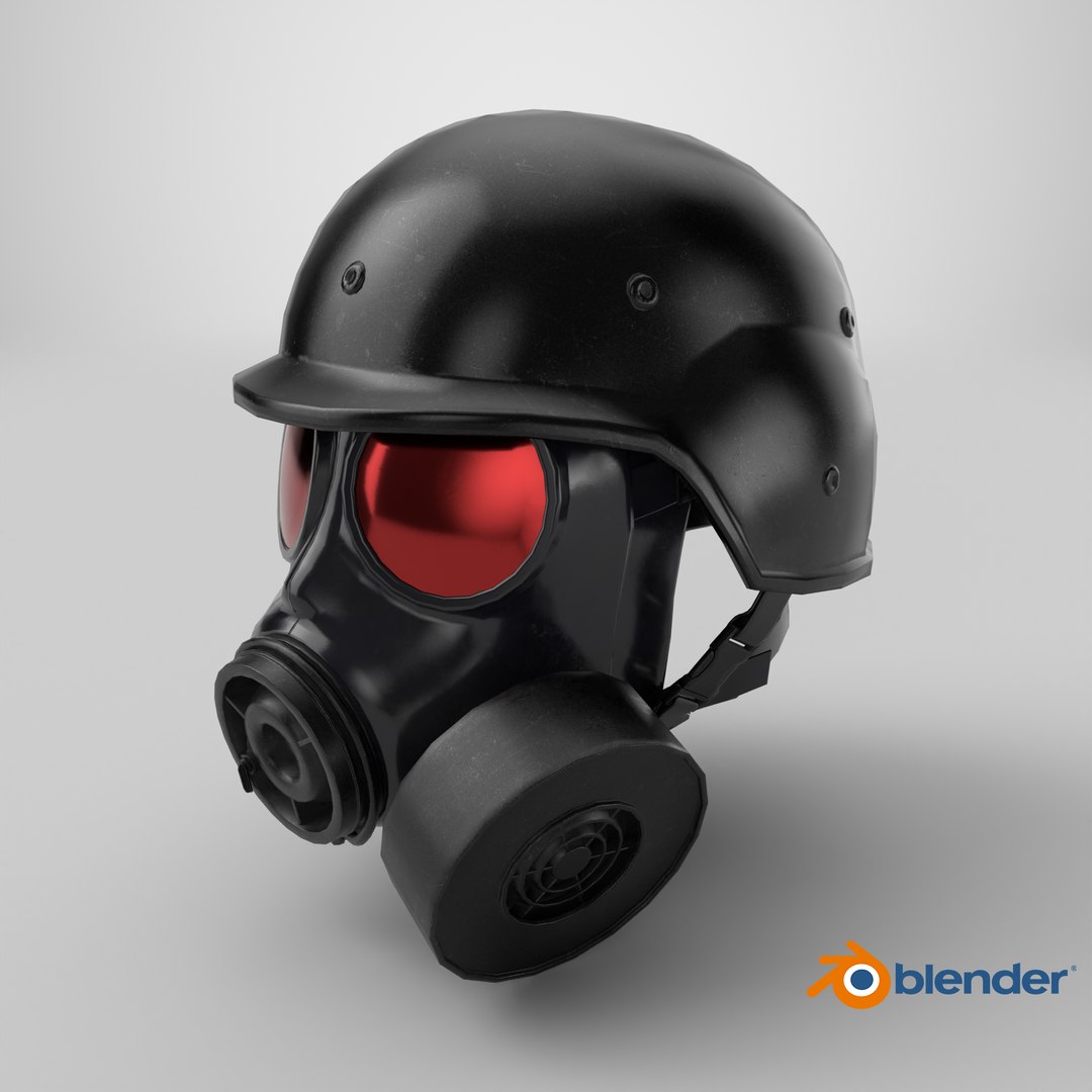 3D Gas Mask Red Mirrored And Helmet Model - TurboSquid 2065613