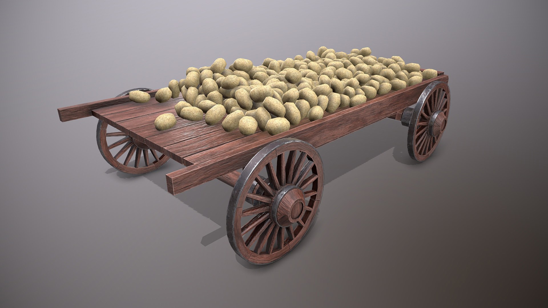 3D Wooden Cart And Potatoes - TurboSquid 1736274