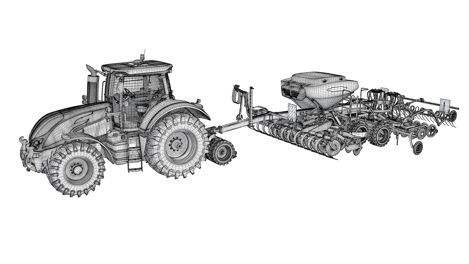 3D Tractor Trailed Seed Drill Model - TurboSquid 1706408