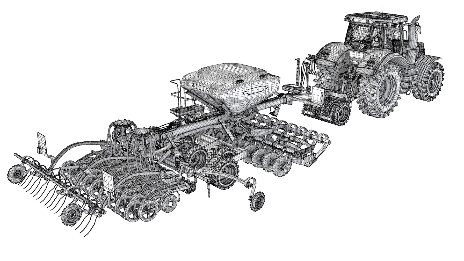3D Tractor Trailed Seed Drill Model - TurboSquid 1706408