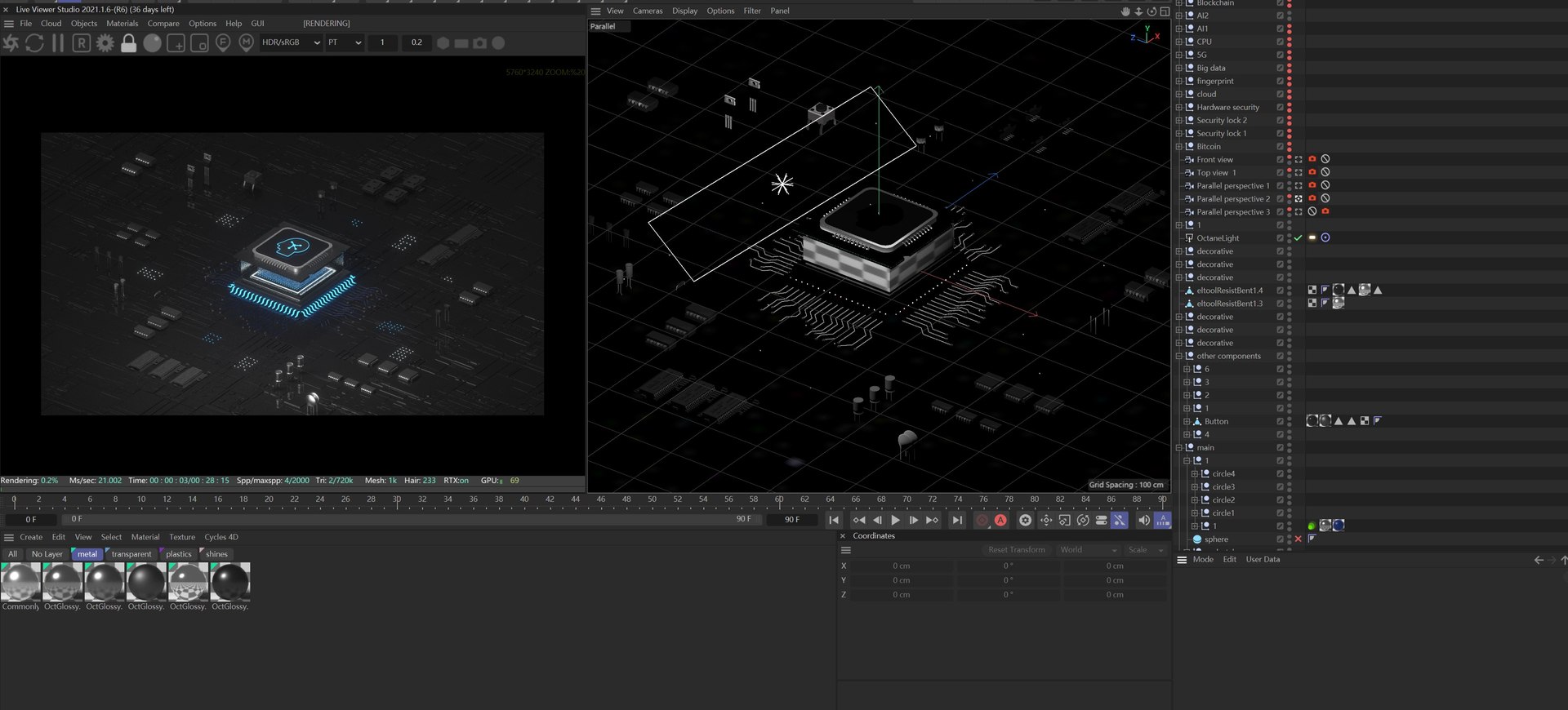 C4D Octane CPU chip core capacitance Scifi Circuit board 1 model - TurboSquid 2139951