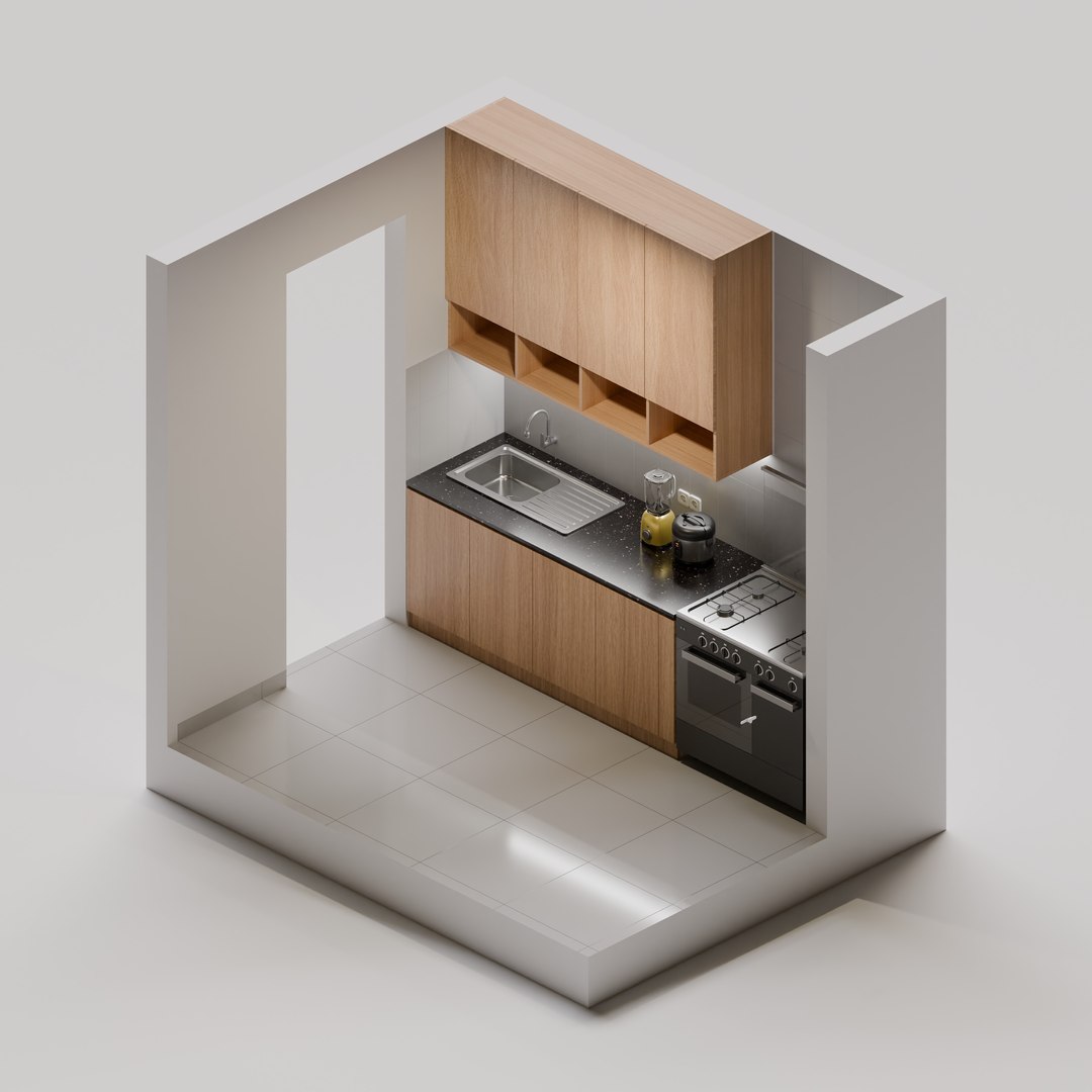 Kitchen Isometric Interior 3D Render Illustration 3D - TurboSquid 2229557