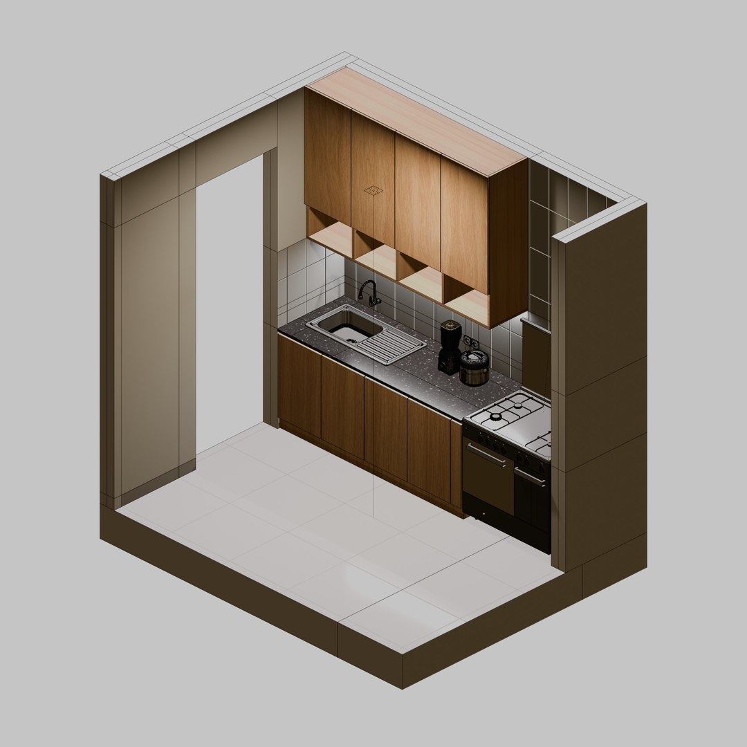 Kitchen Isometric Interior 3D Render Illustration 3D - TurboSquid 2229557
