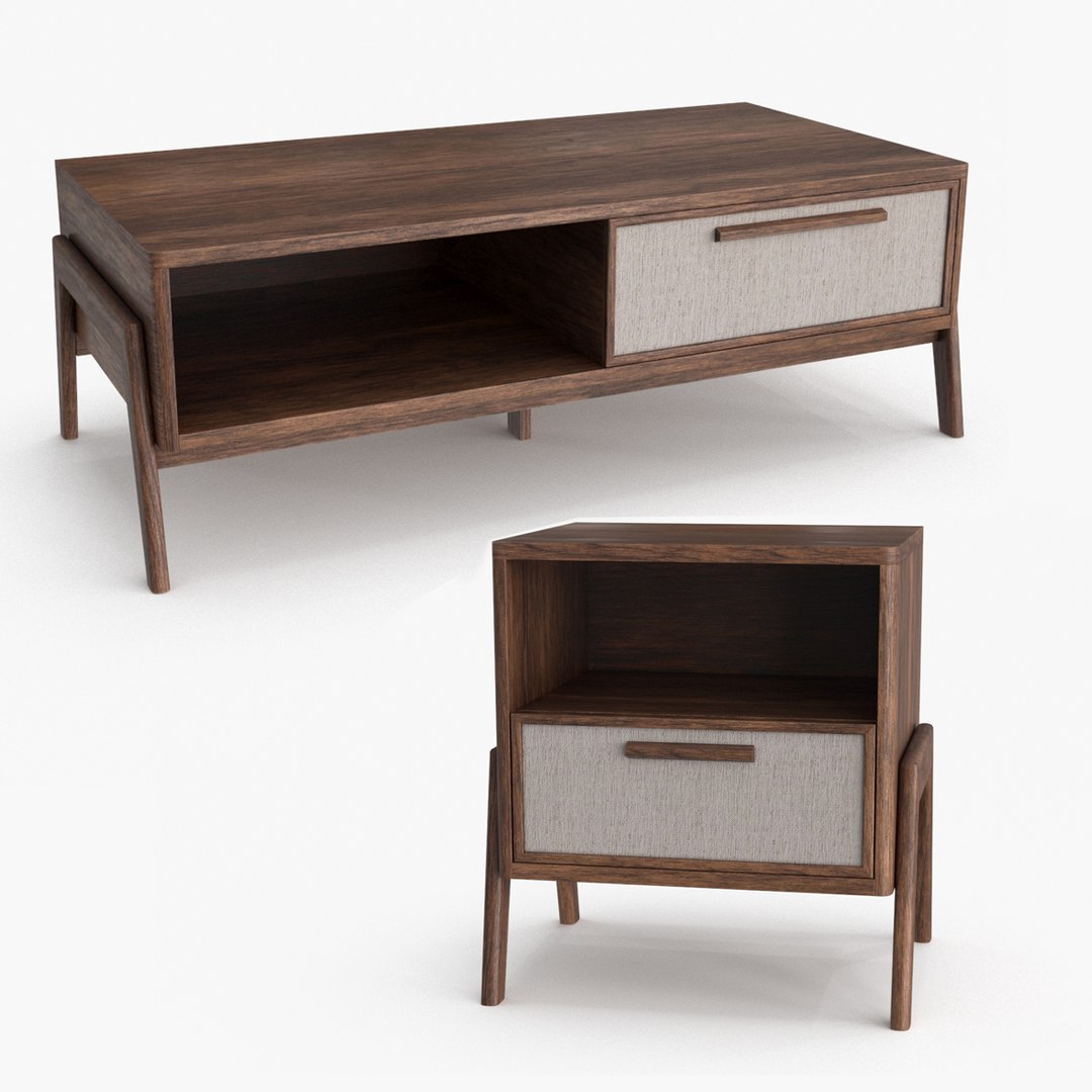 3D Model Nadene Coffee Table And Nightstand Brown - TurboSquid 2339847