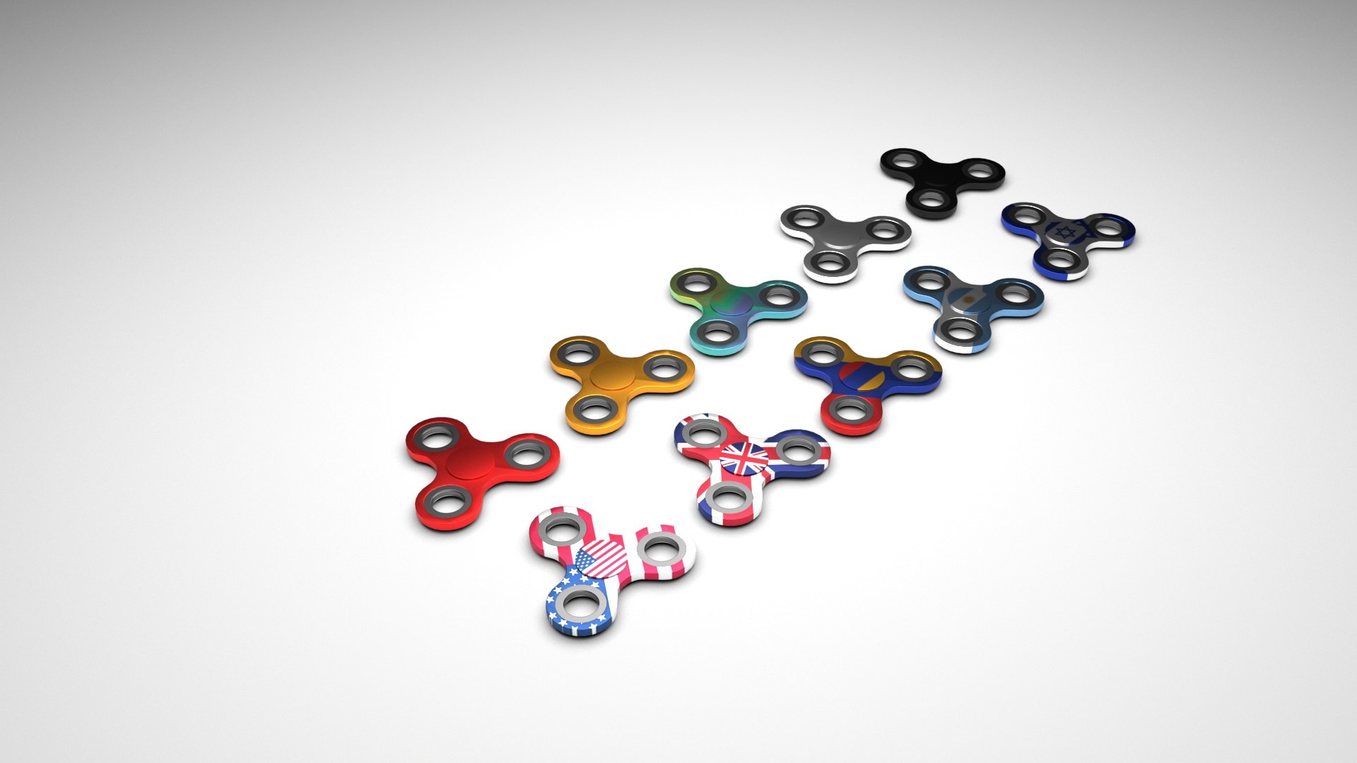 3D Metallic Fidget Spinners Set - TurboSquid 1803628