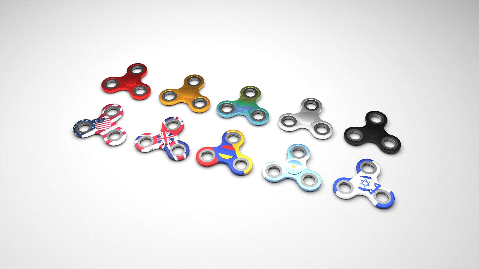 3D Metallic Fidget Spinners Set - TurboSquid 1803628